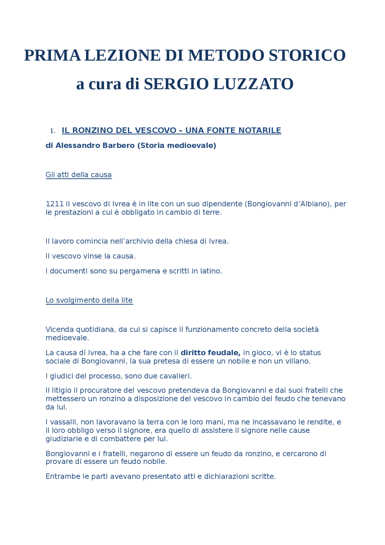 Prima Lezione Di Metodo Storico Docsity