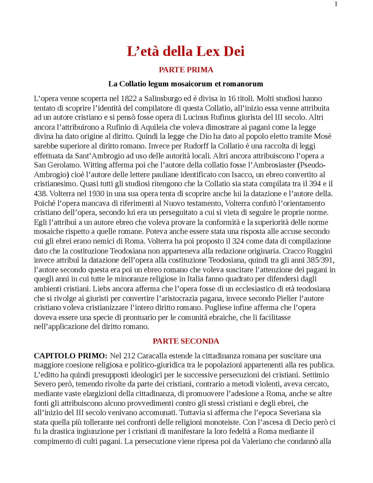 Riassunto Lex Dei - Docsity