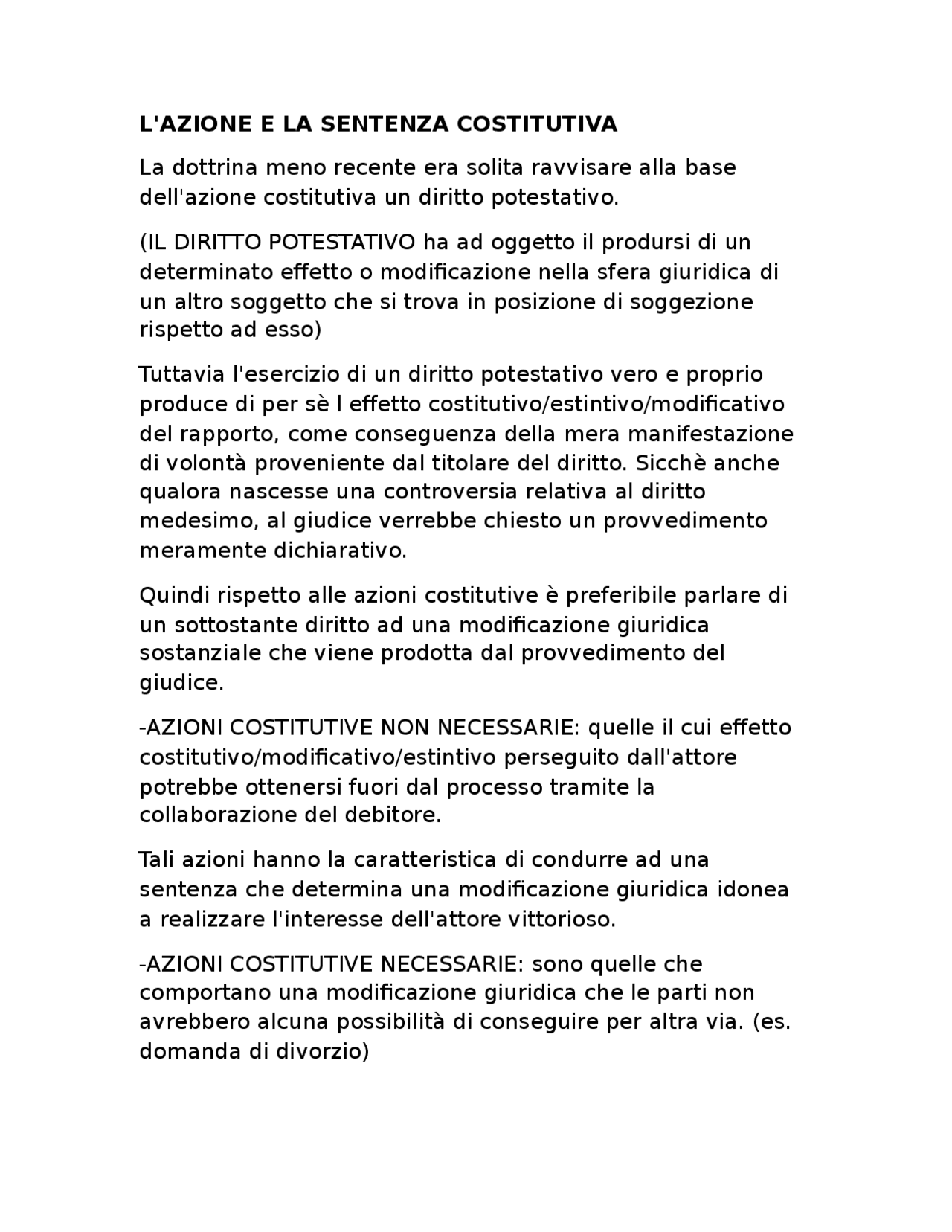 Le sentenze costitutive e dichiarative - Docsity