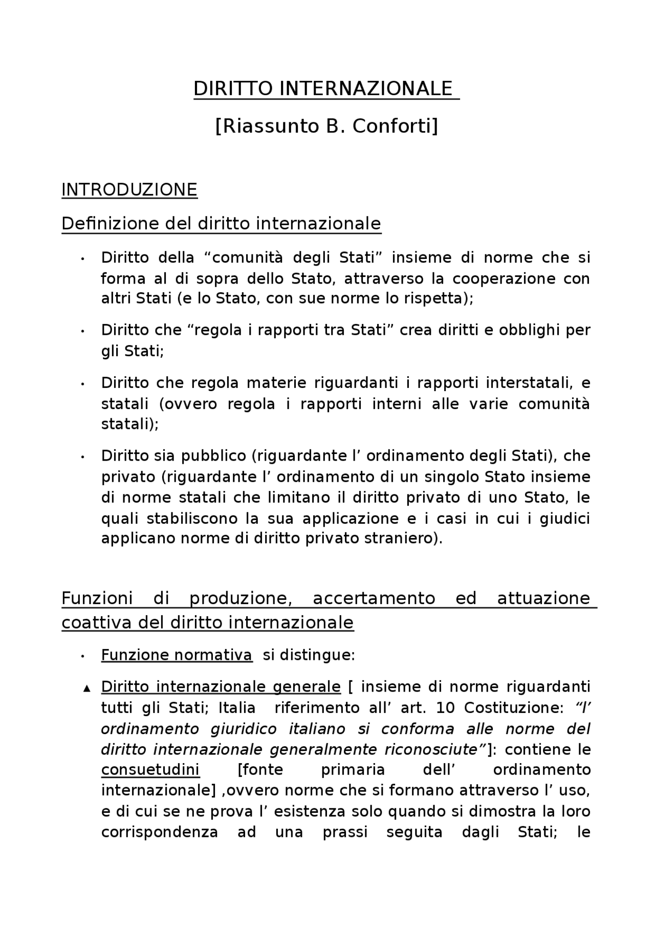 Riassunto Diritto Internazionale Conforti Docsity