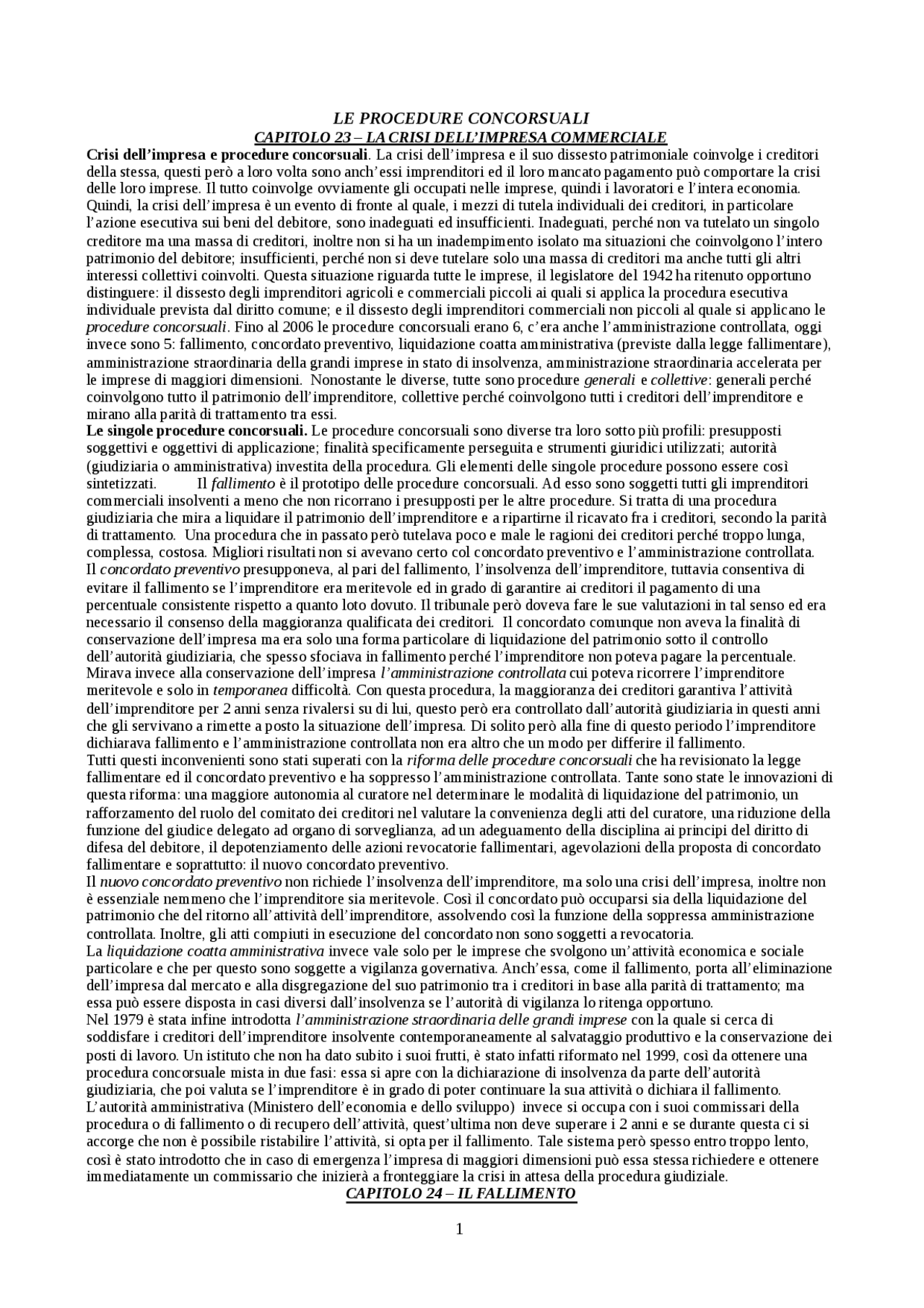 Le Procedure Concorsuali Docsity