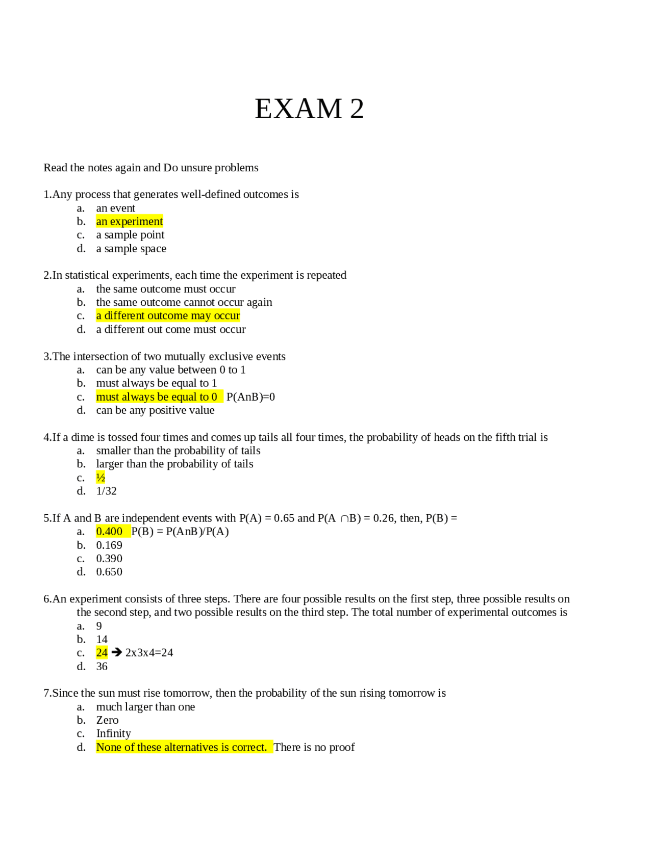 Exam 2 With Answers Statistics Econ 215 Docsity