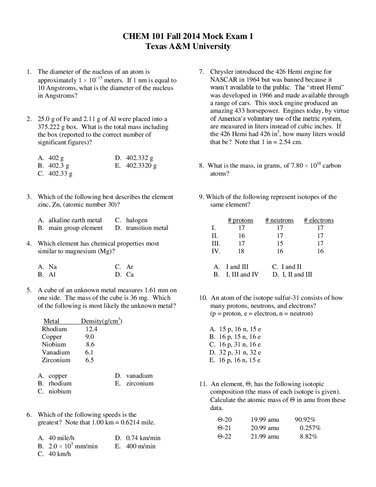 Fundamentals In Chemistry I Final Exam And Cheat Sheet Chem 101