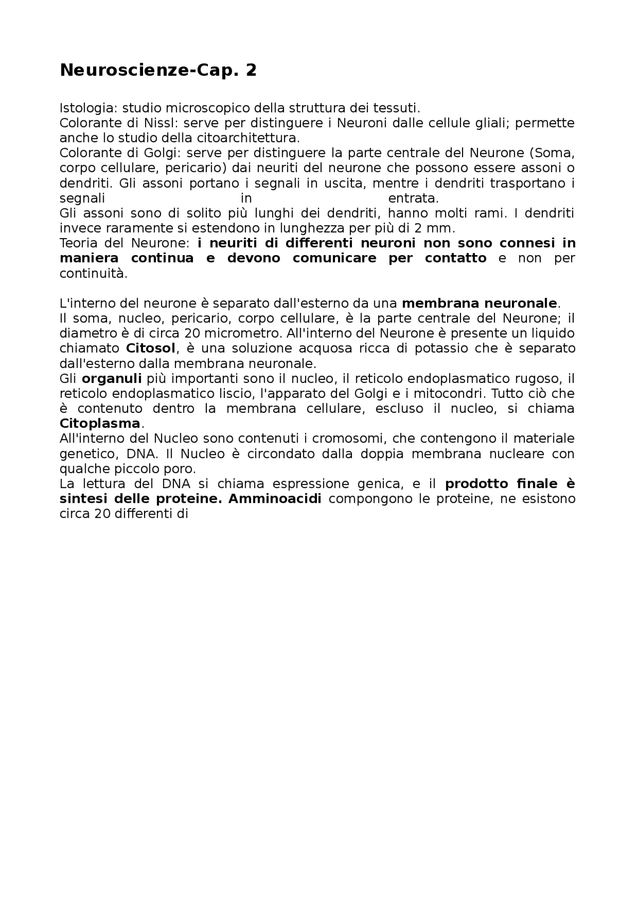 Riassunto Neuroscienze Esplorando Il Cervello Cap 2 Docsity