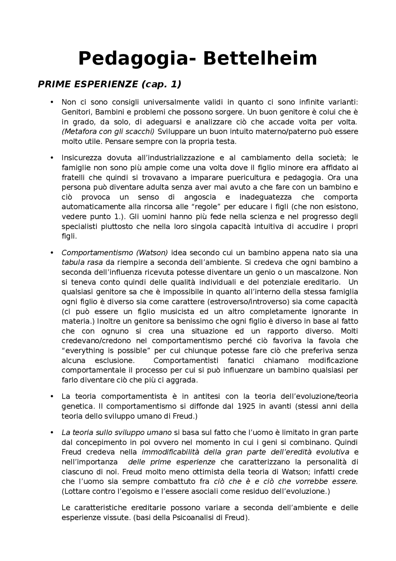 Riassunto Un Genitore Quasi Perfetto Bettelheim Docsity