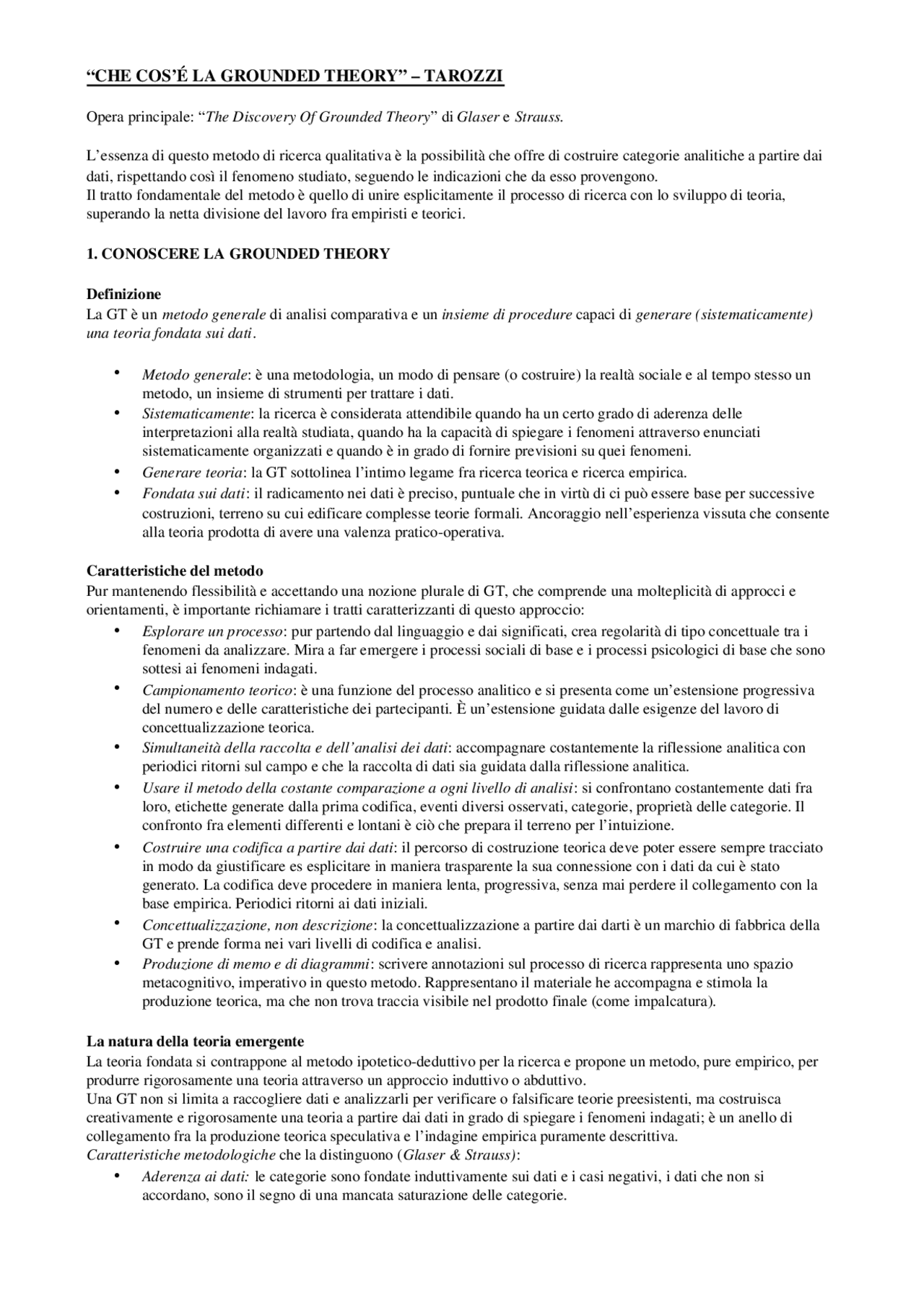 Che Cosè La Grounded Theory Di Tarozzi Appunti Di Metodologia Della