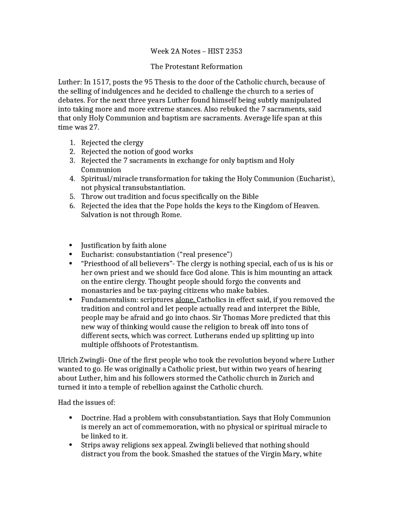 The Protestant Reformation - Western Civilization From 1450 | HIST 2353 ...