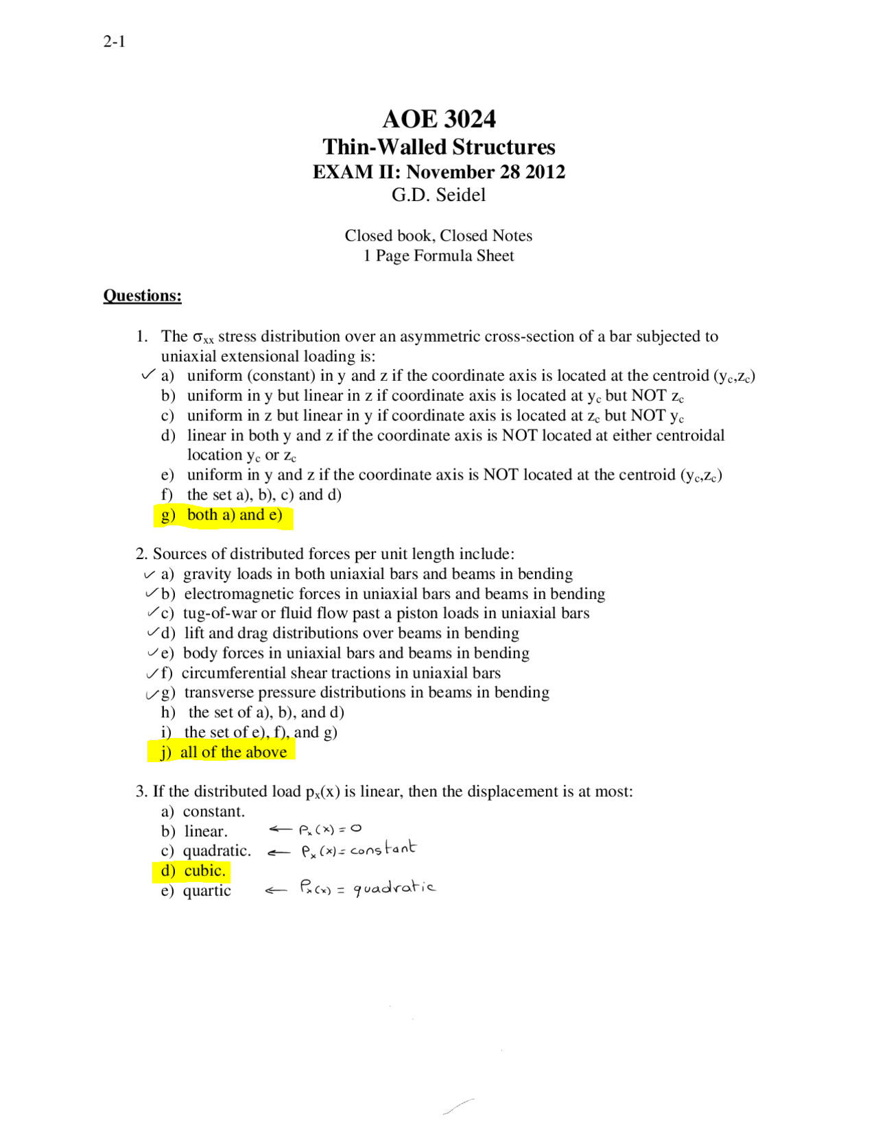 Solutions For Exam 2 Thin Walled Structures Aoe 3024 Docsity