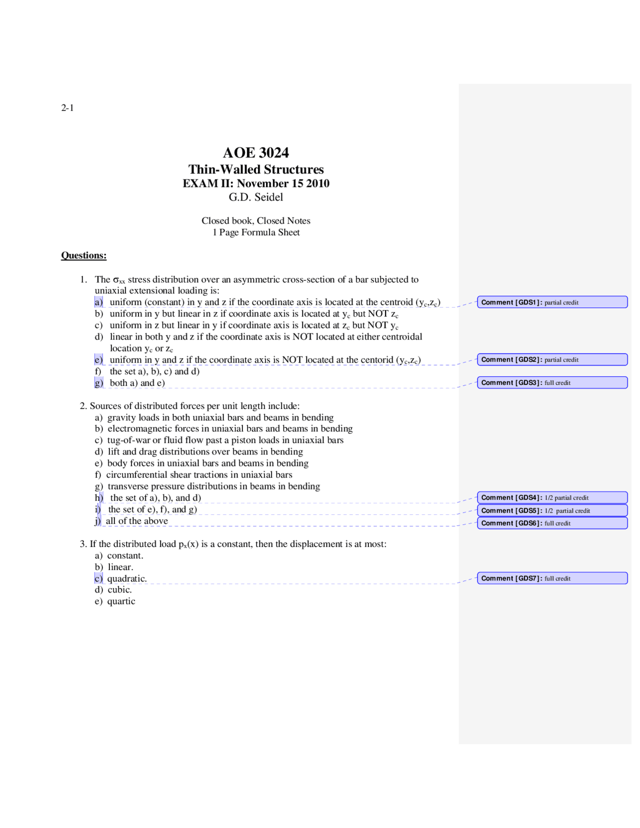 Second Midterm Exam With Comments Thin Walled Structures Aoe 3024