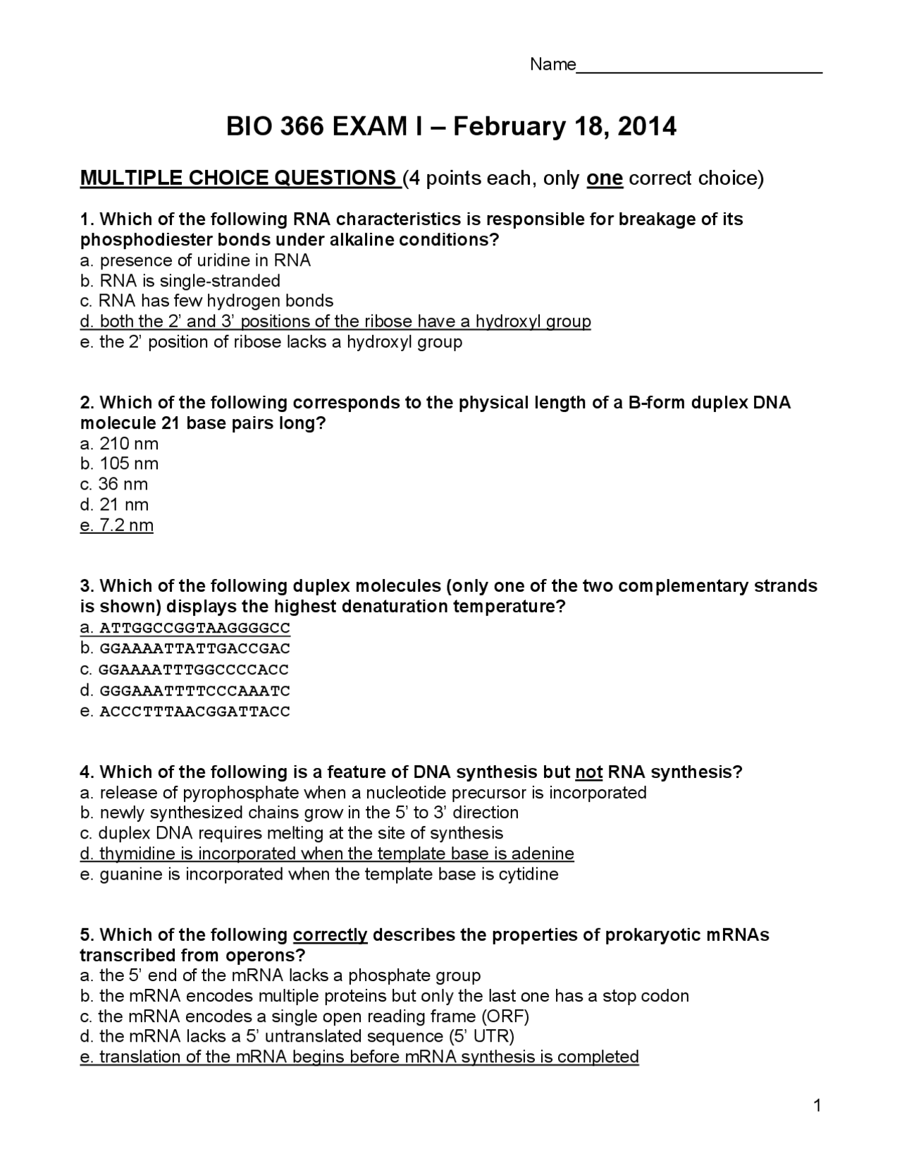 25 Questions on Biochemistry, Cell and Molecular Biology II | BIOL 366 - Docsity