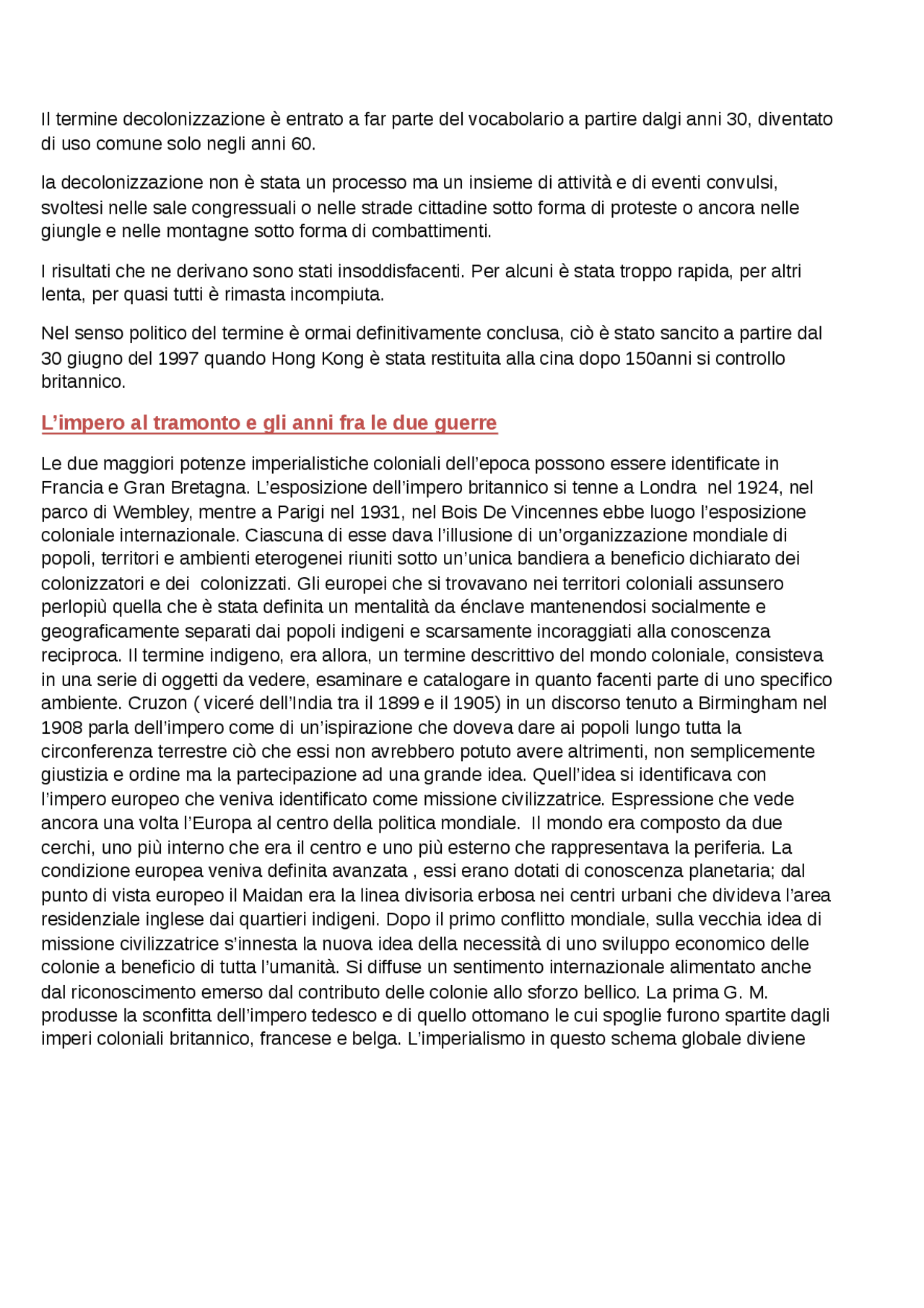 La Decolonizzazione Betts Docsity