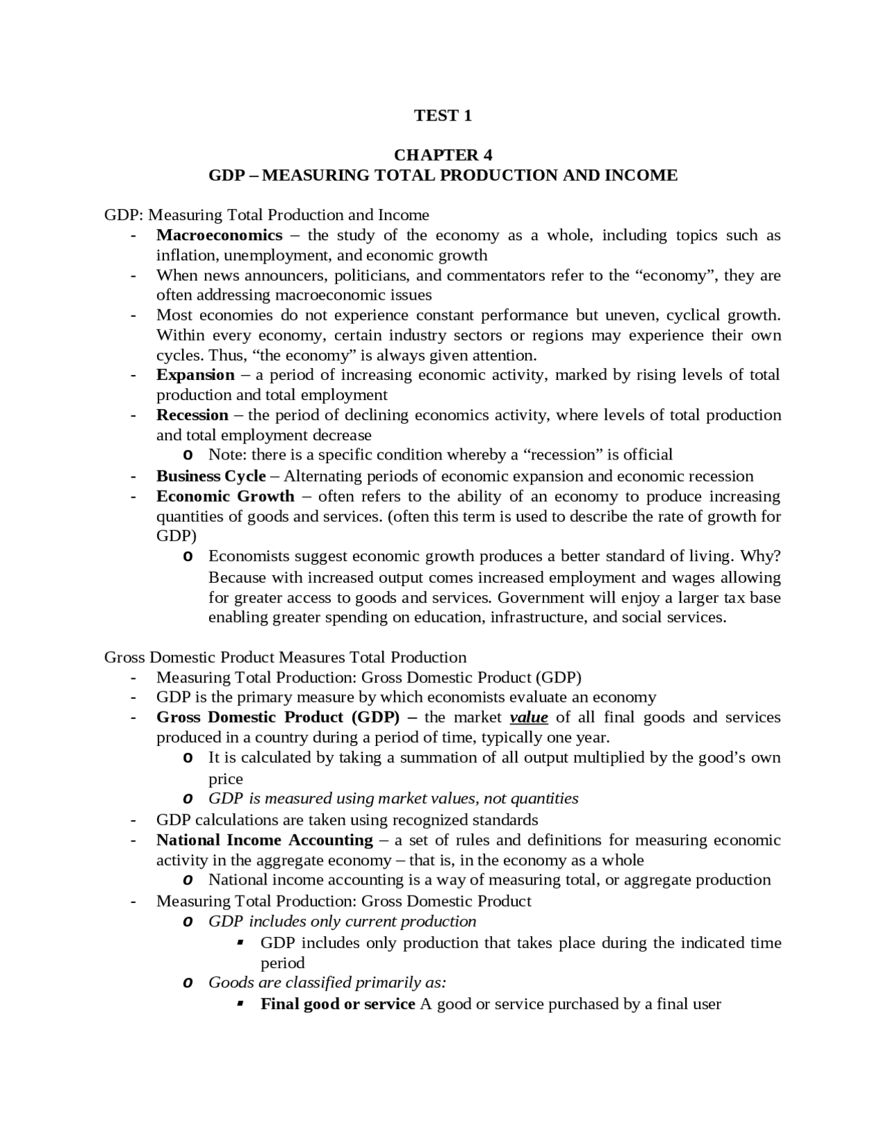 Gdp Measuring Total Production And Income Lecture Notes Econ 2010