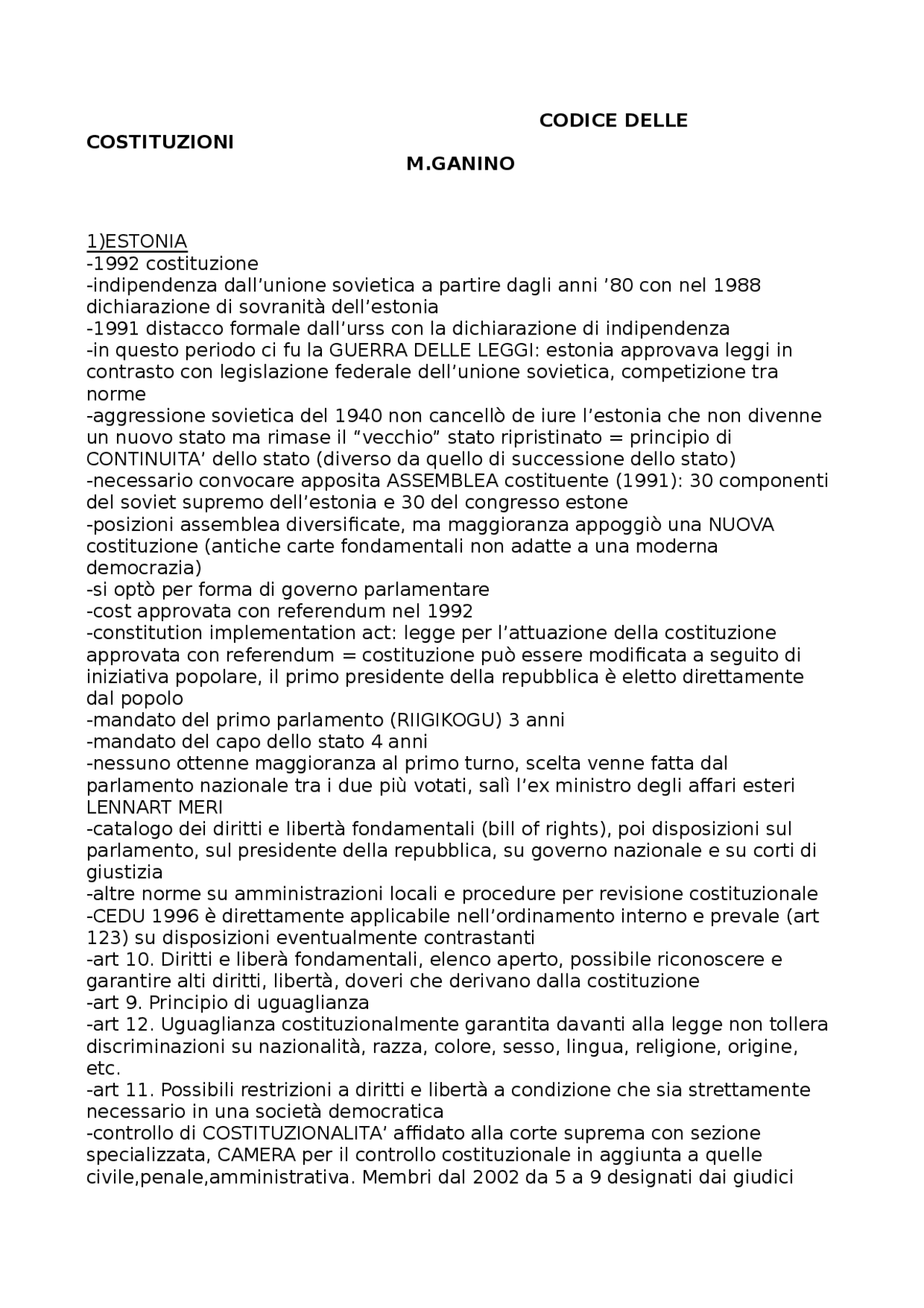 Codice Delle Costituzioni Schemi Docsity