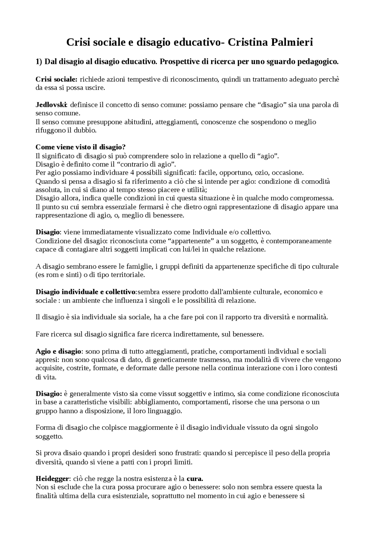 Riassunto Crisi Sociale E Disagio Educativo Docsity