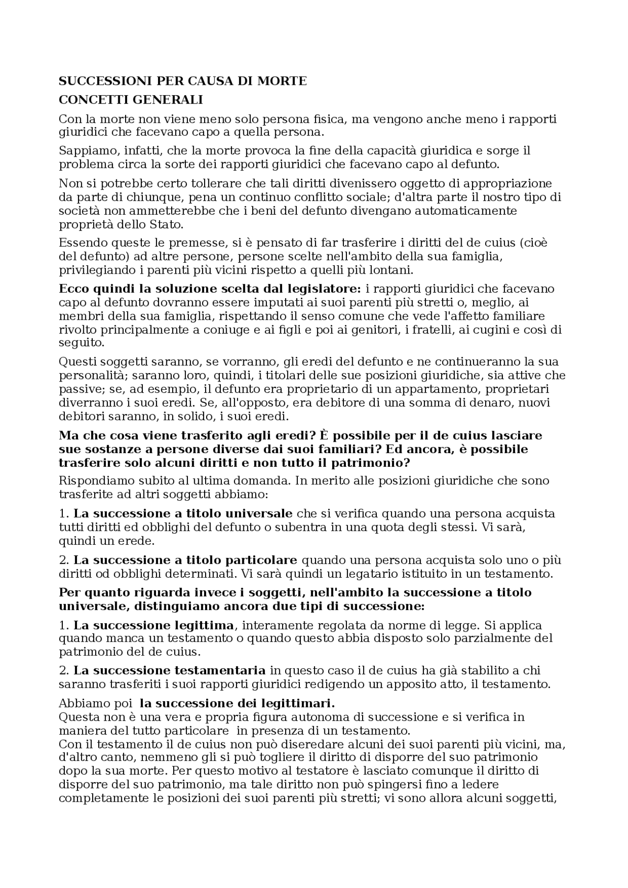 Successioni Per Causa Di Morte Docsity