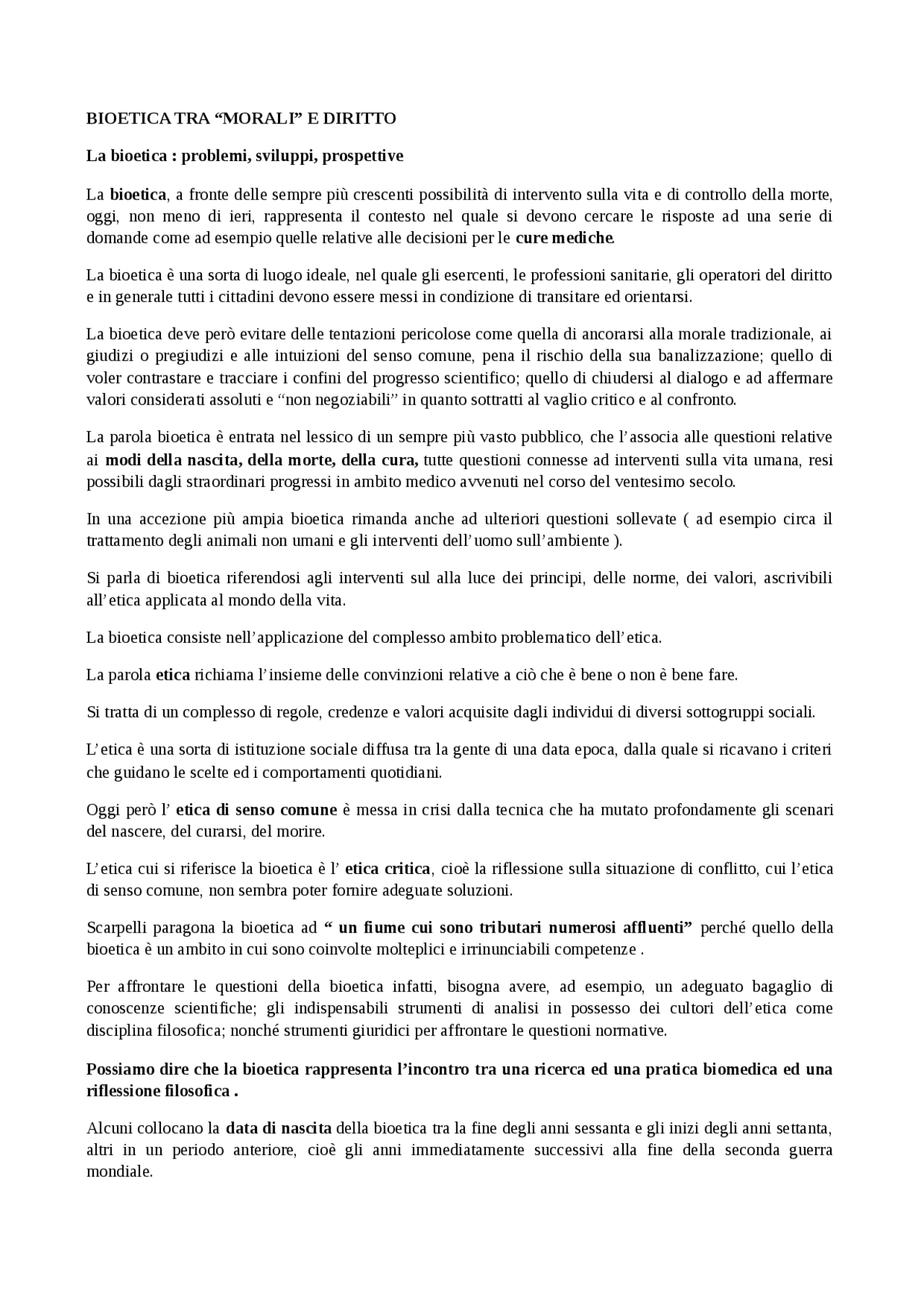 Bioetica 1 Borsellino Docsity