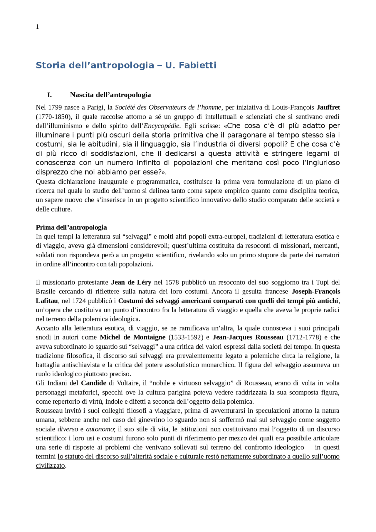 Riassunto Storia Dellantropologia Fabietti Docsity