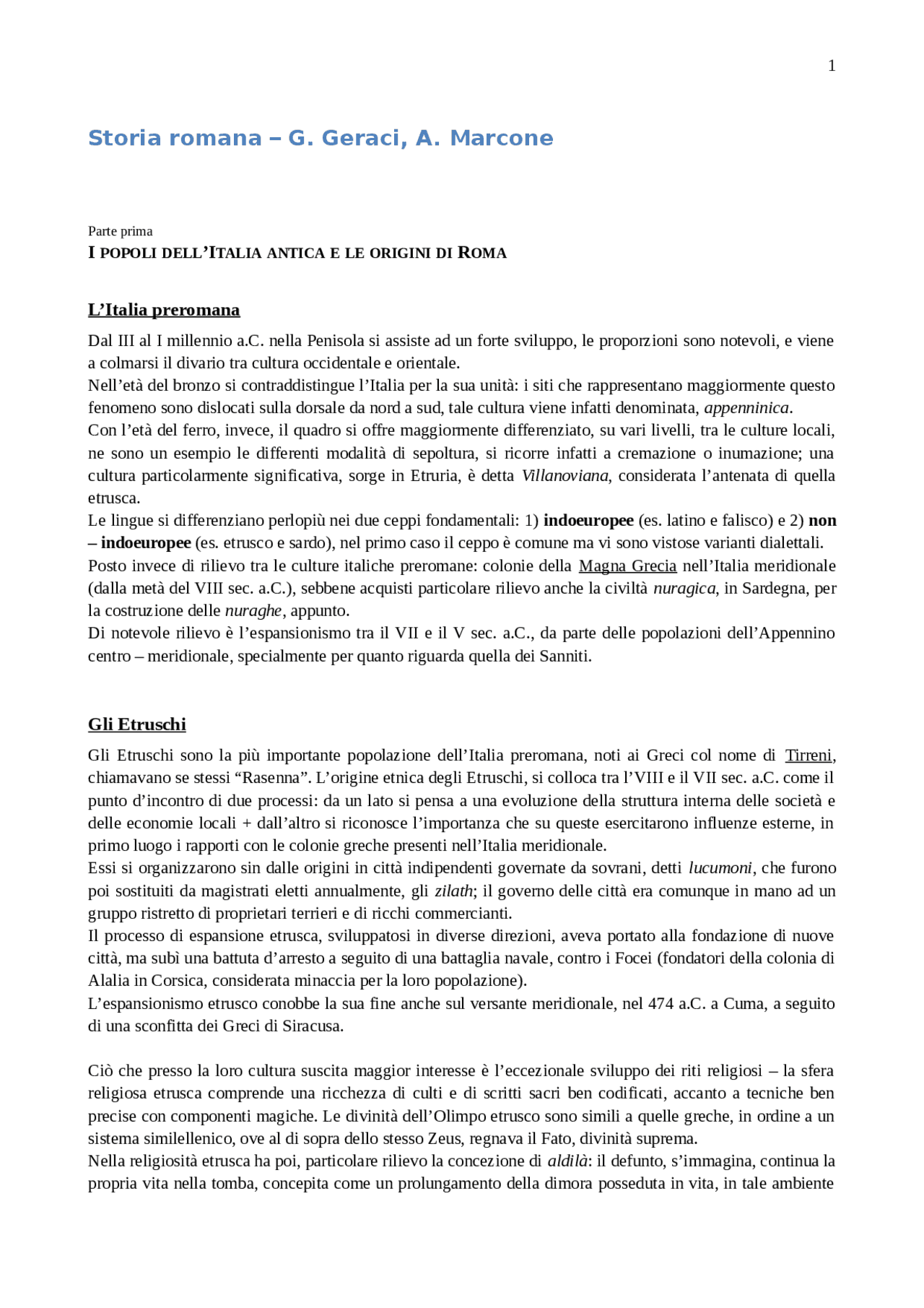 Riassunto Storia Romana Geraci Marcone Docsity