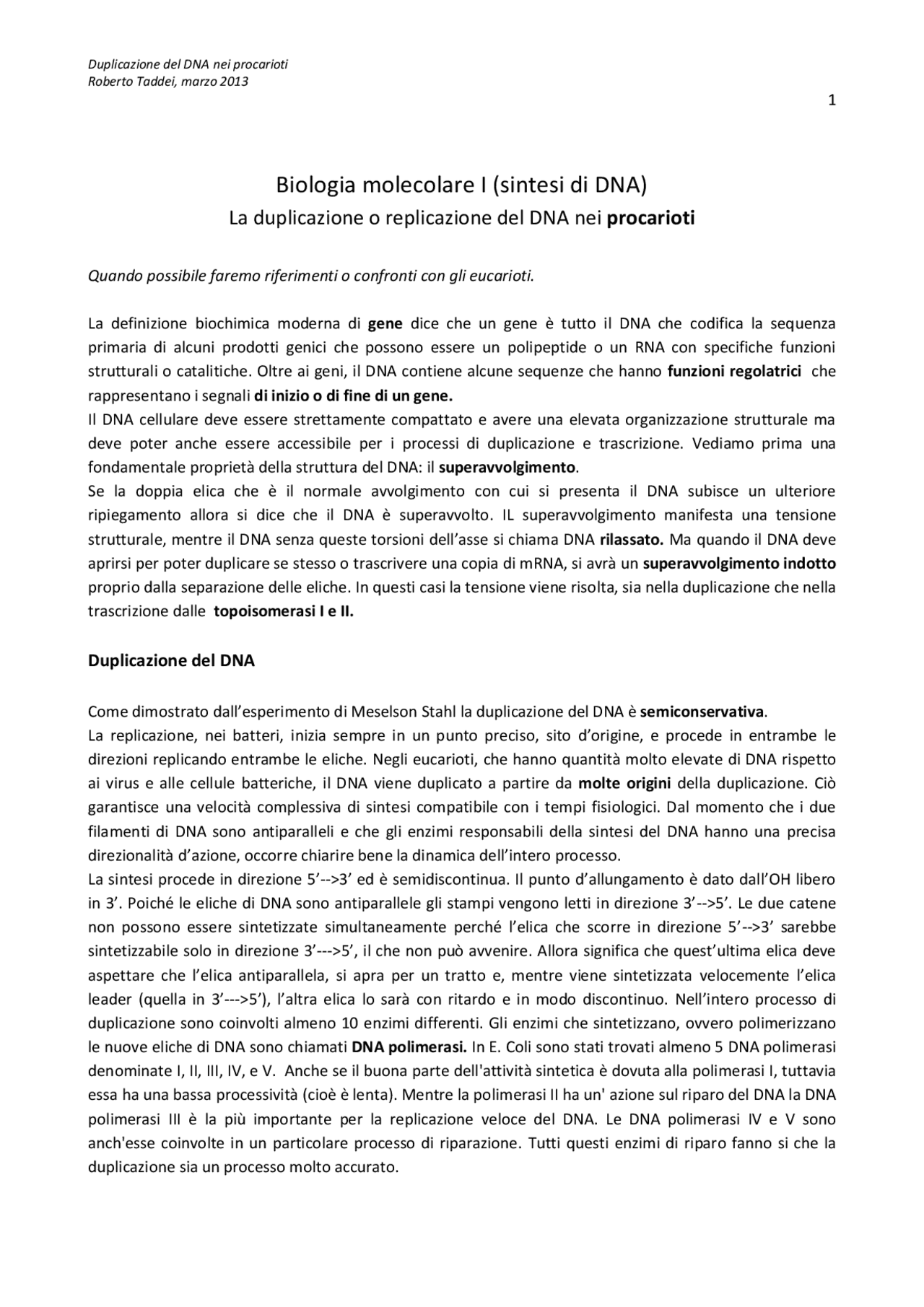 Appunti Su Duplicazione Trascizione E Traduzione Nei Procarioti