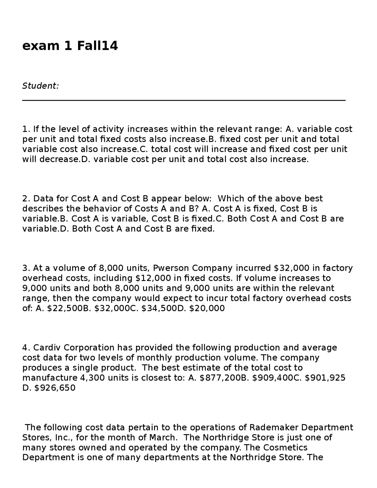 Exam 1 For Principles Accounting Ii Bmgt 221 Exams Financial Accounting Docsity