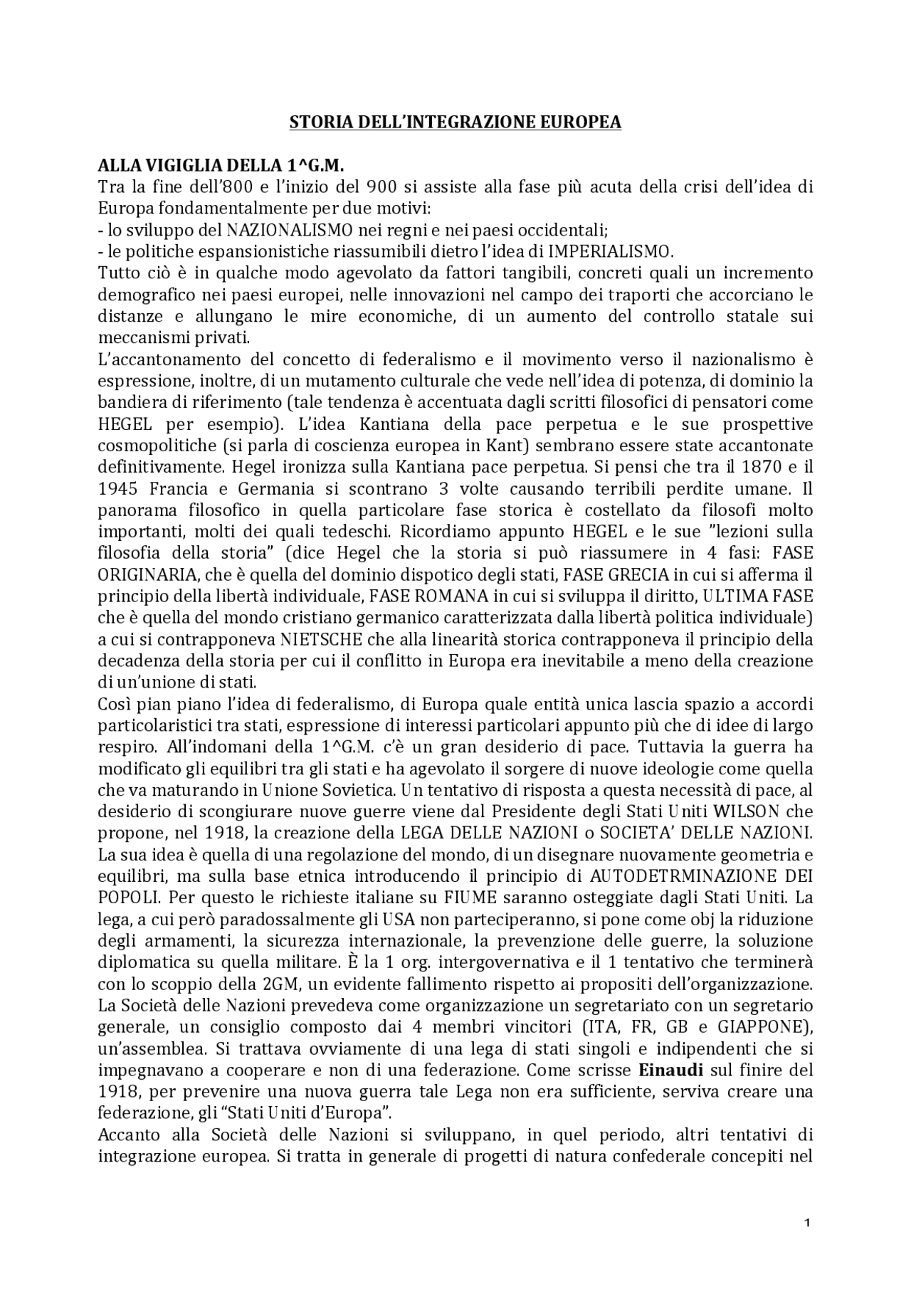 Riassunto Storia Dellintegrazione Europea Docsity
