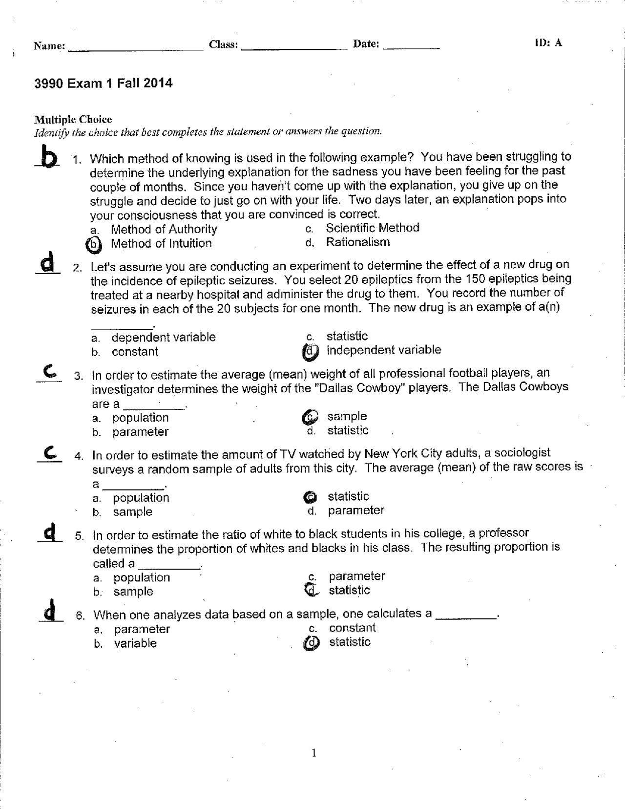 Research Analysis In Psychology Solved Exam Psyc 3990 Docsity