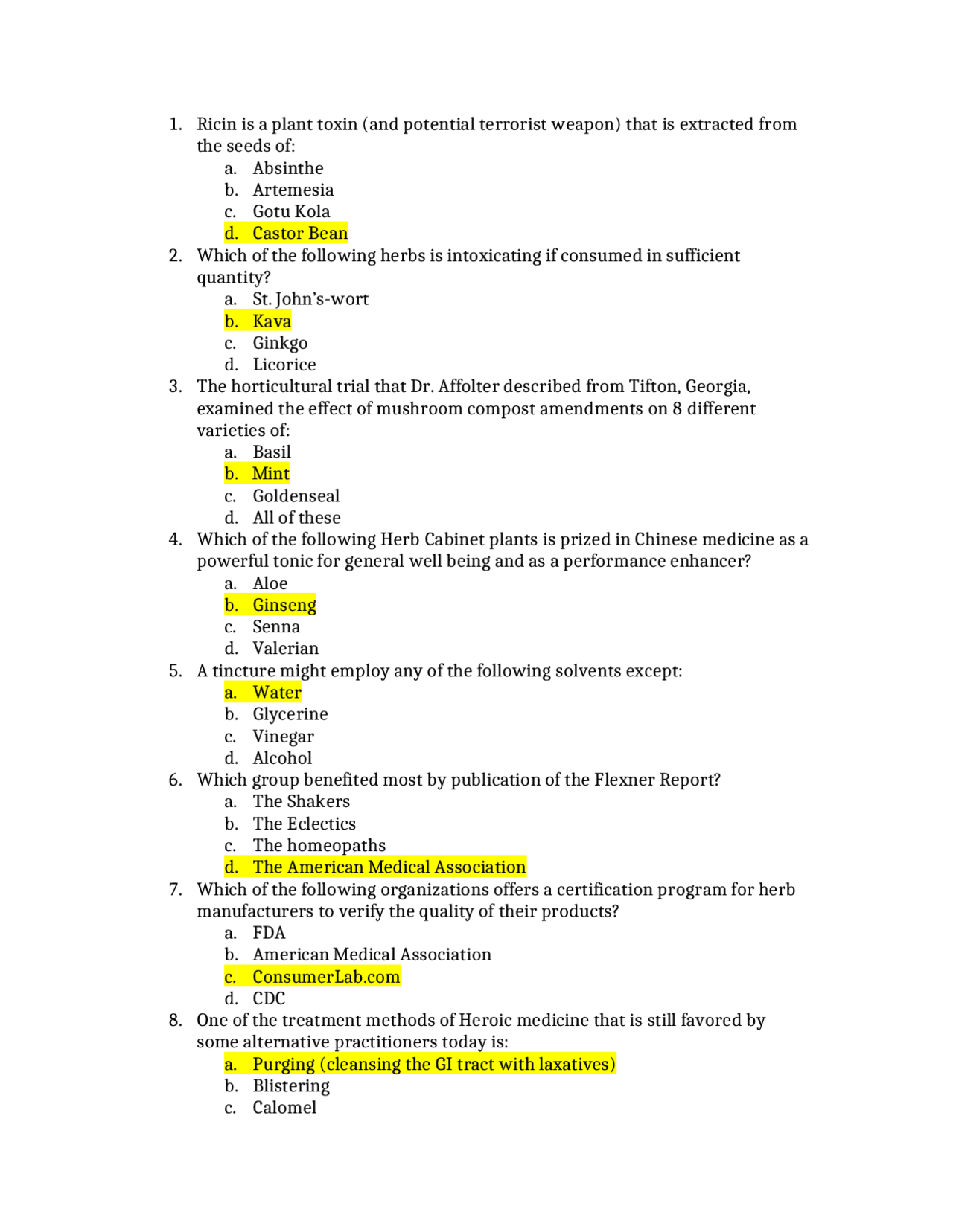 Herbs Spices And Medicinal Plants Exam Hort 3440 Docsity