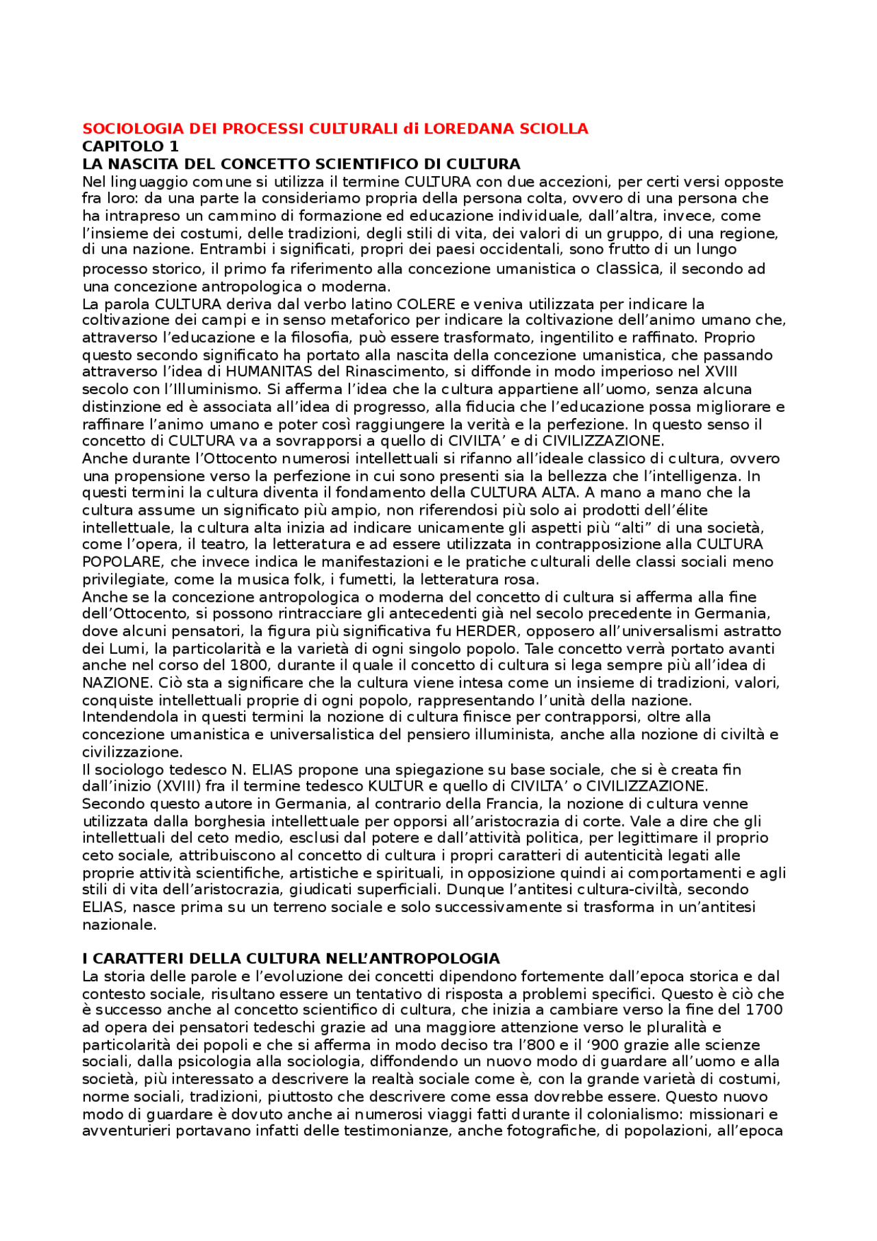 Sociologia Dei Processi Culturali Di Loredana Sciolla Docsity