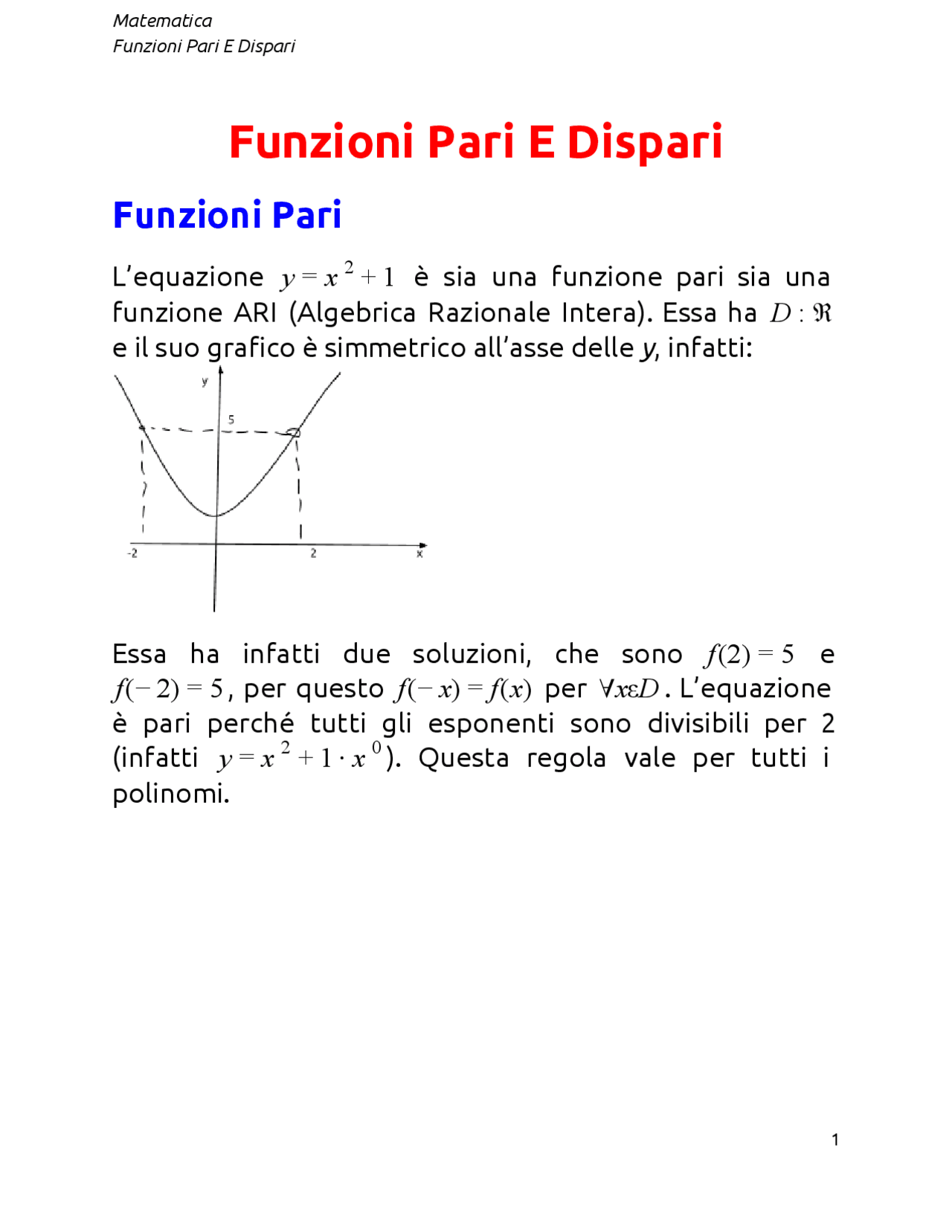 Appunti Di Matematica Funzioni Pari E Dispari Docsity