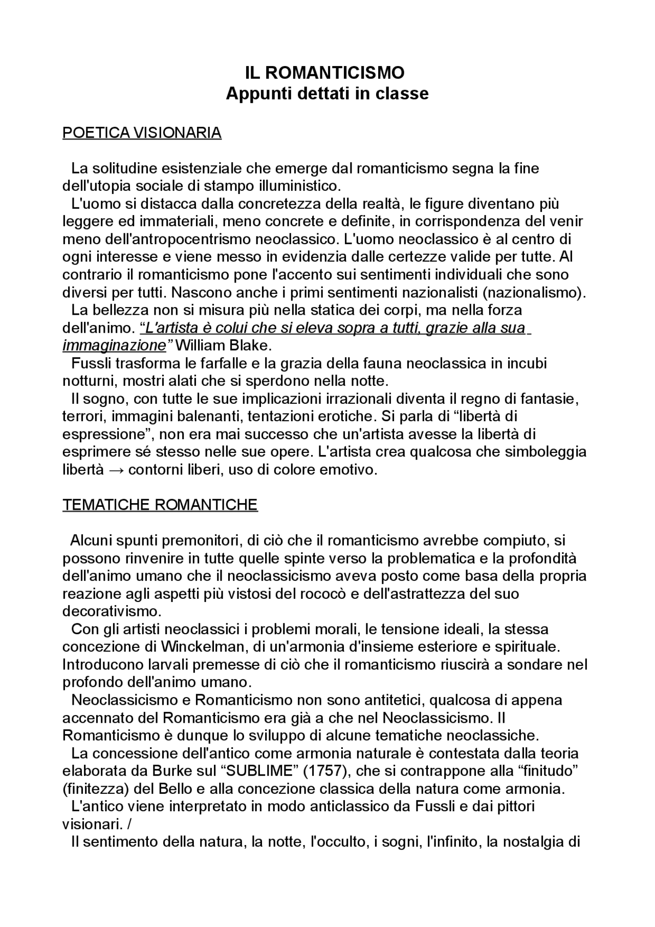 Appunti Sul Romanticismo Docsity