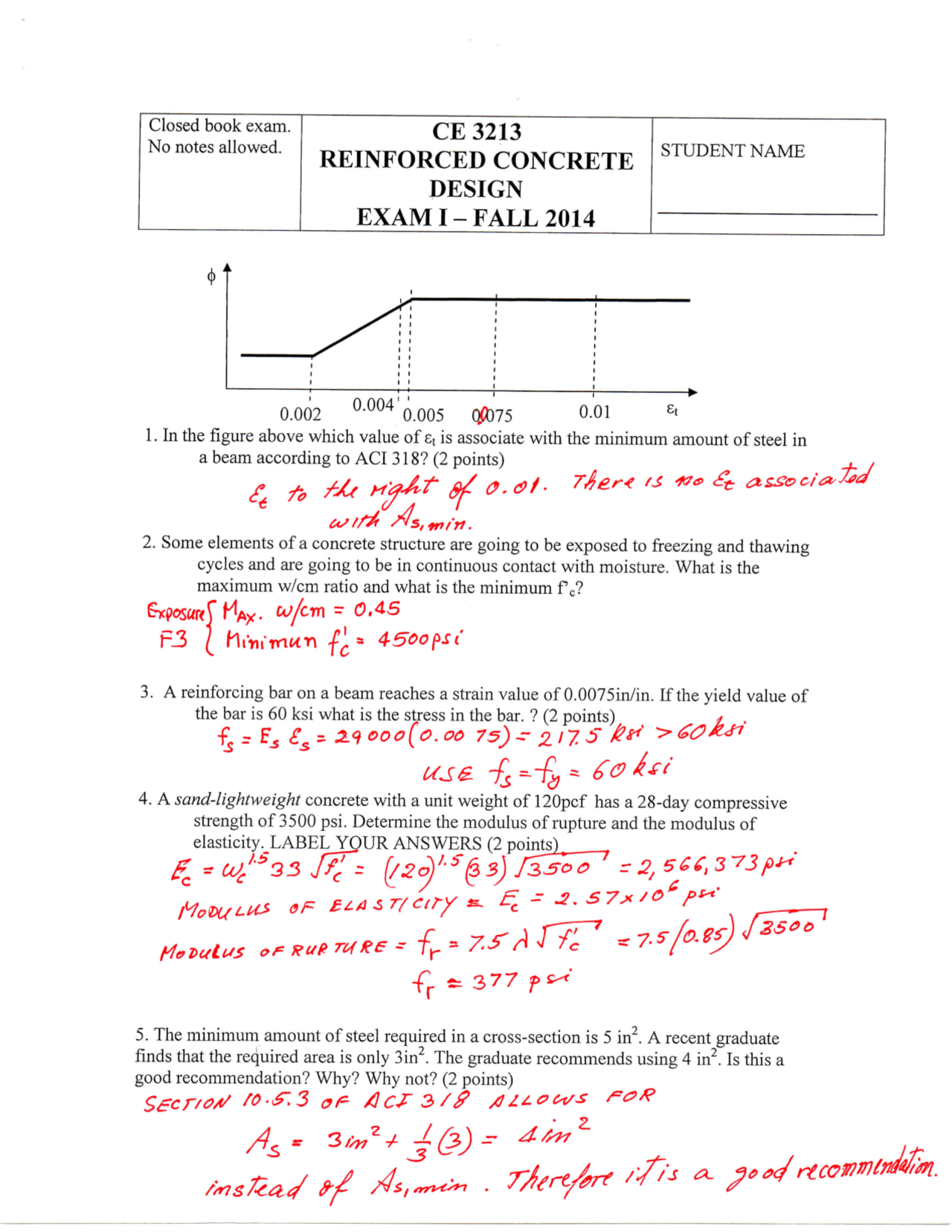 Exam 1 With Solutions For Reinforced Concrete Design Ce 3213 Docsity