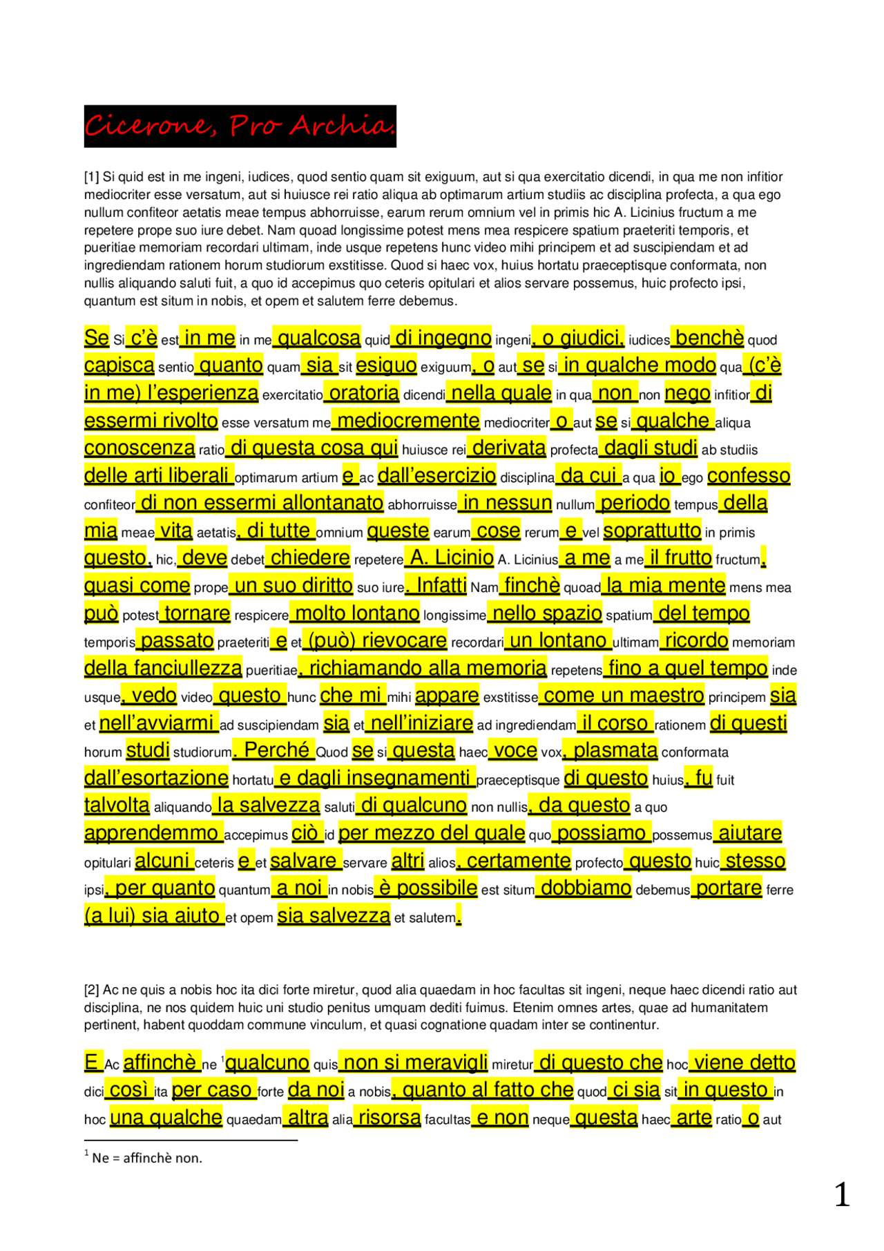 Traduzione Pro Archia - Cicerone - Docsity