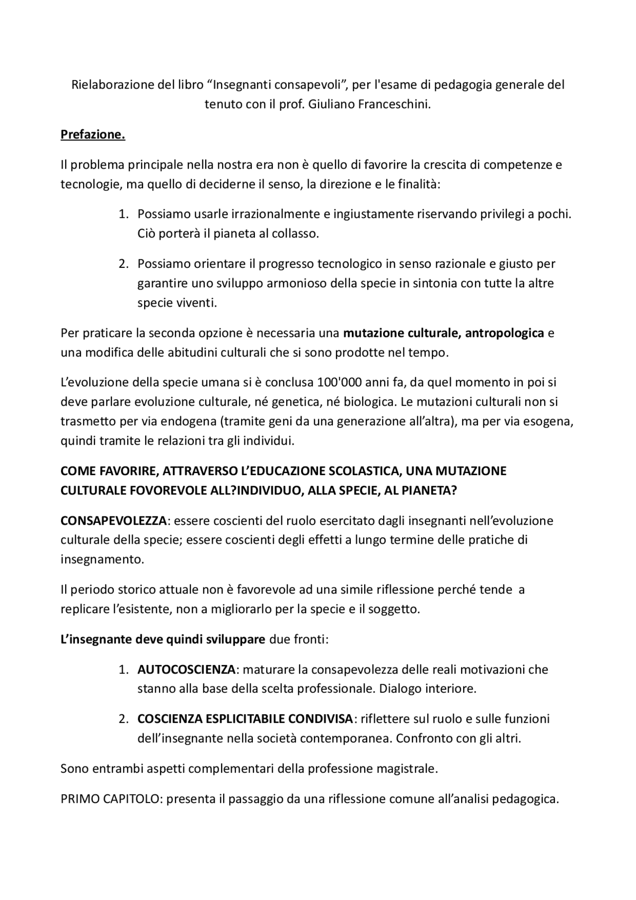 Riassunto Insegnanti Consapevoli Docsity