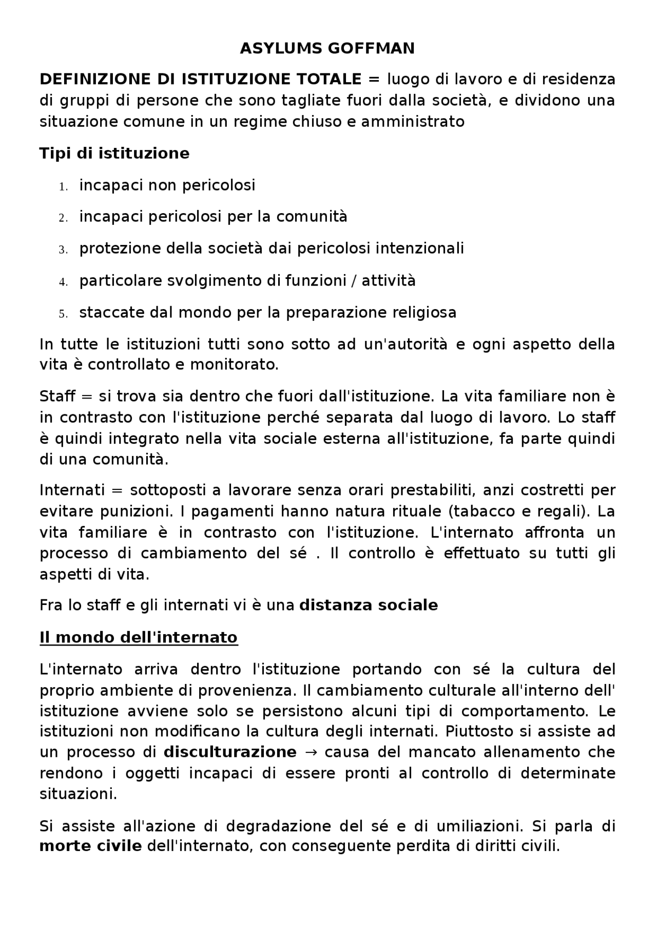 Asylums Goffman Docsity