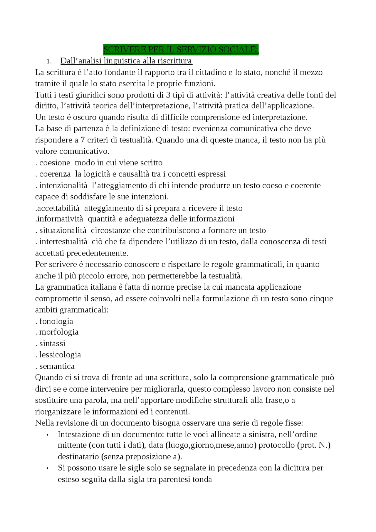 Scrivere Per Il Servizio Sociale Docsity