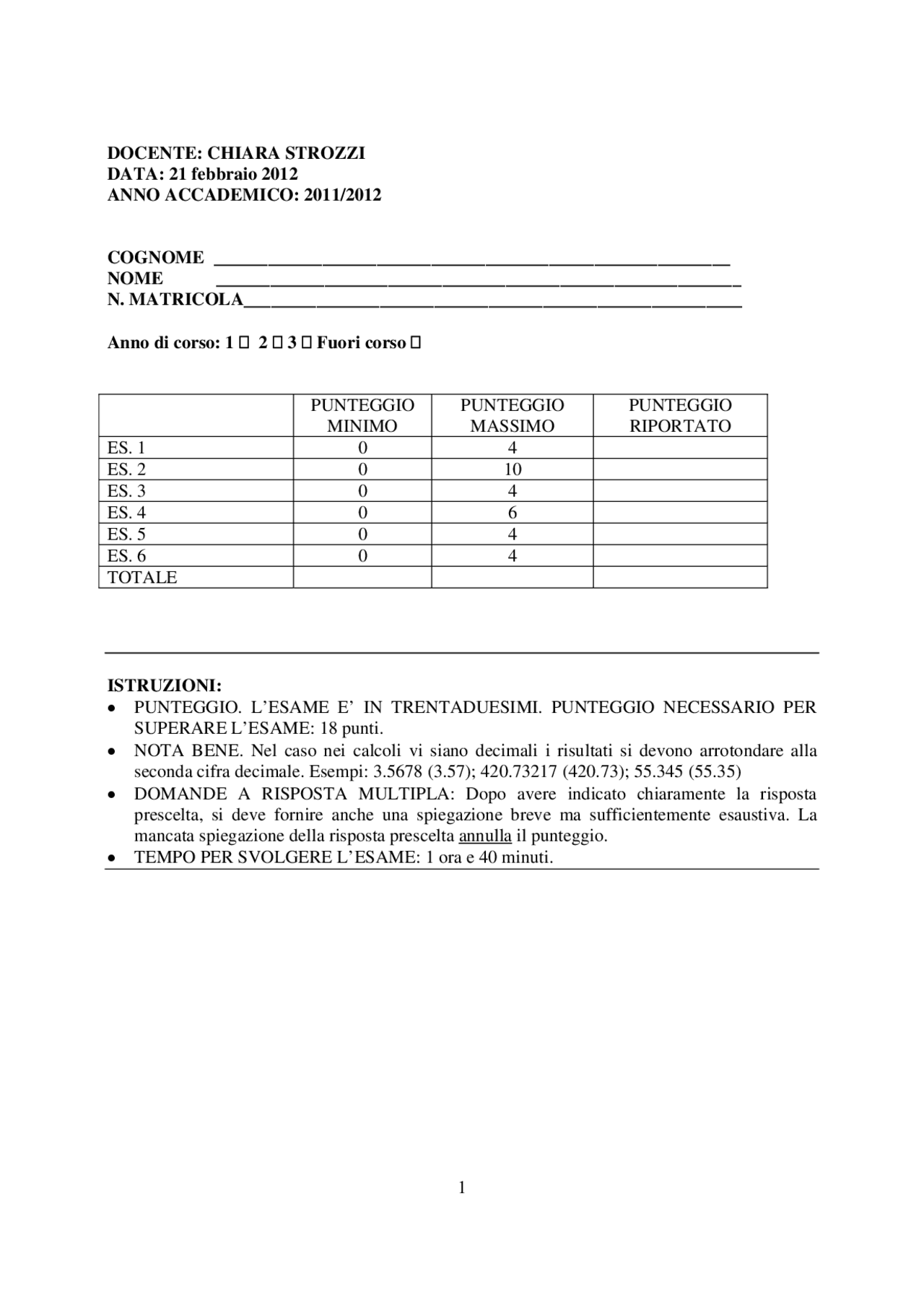 Prove d'esame introduzione alla macroeconomia- Chiara Strozzi - Docsity