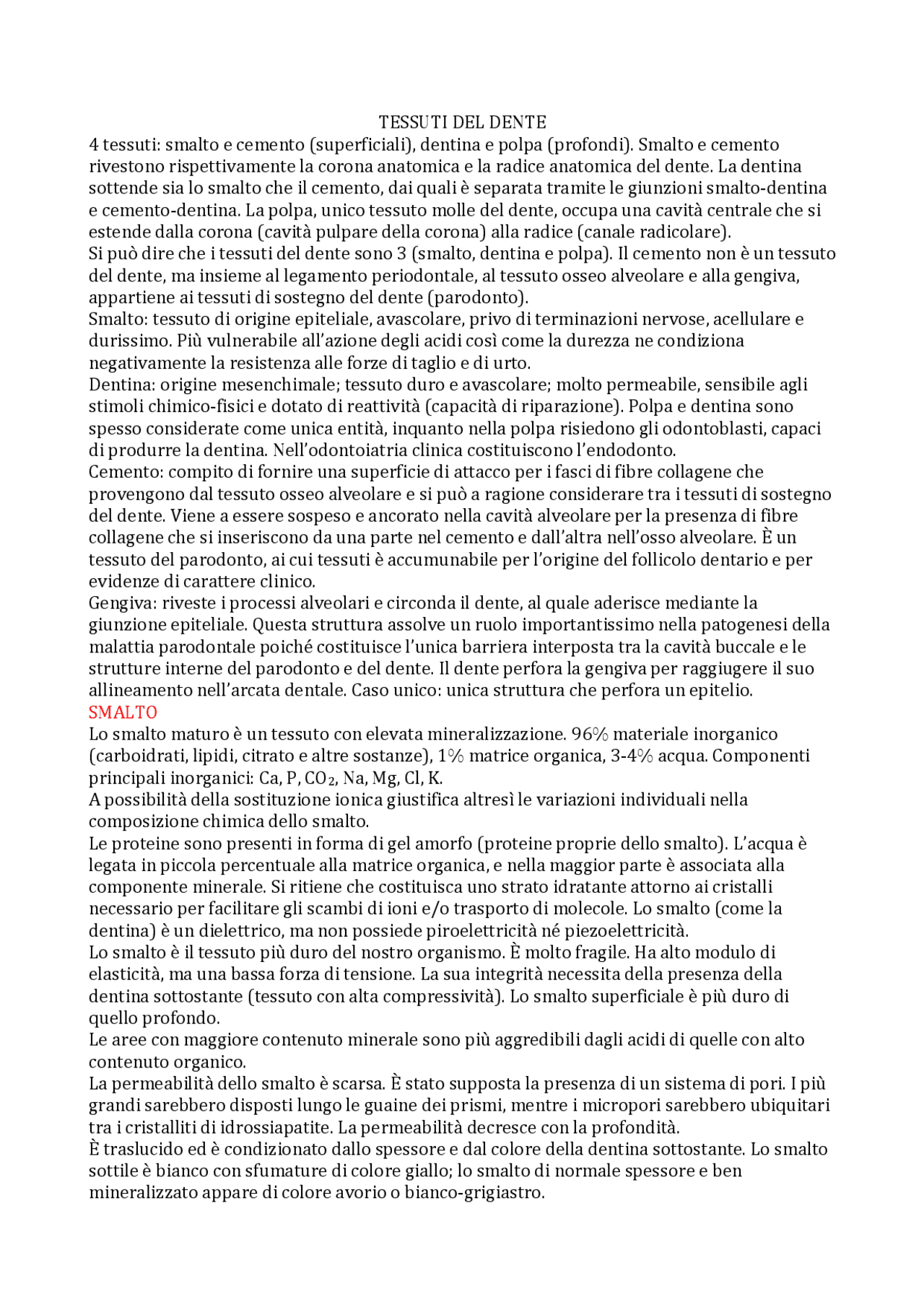 Appunti Sui Tessuti Del Dente Docsity