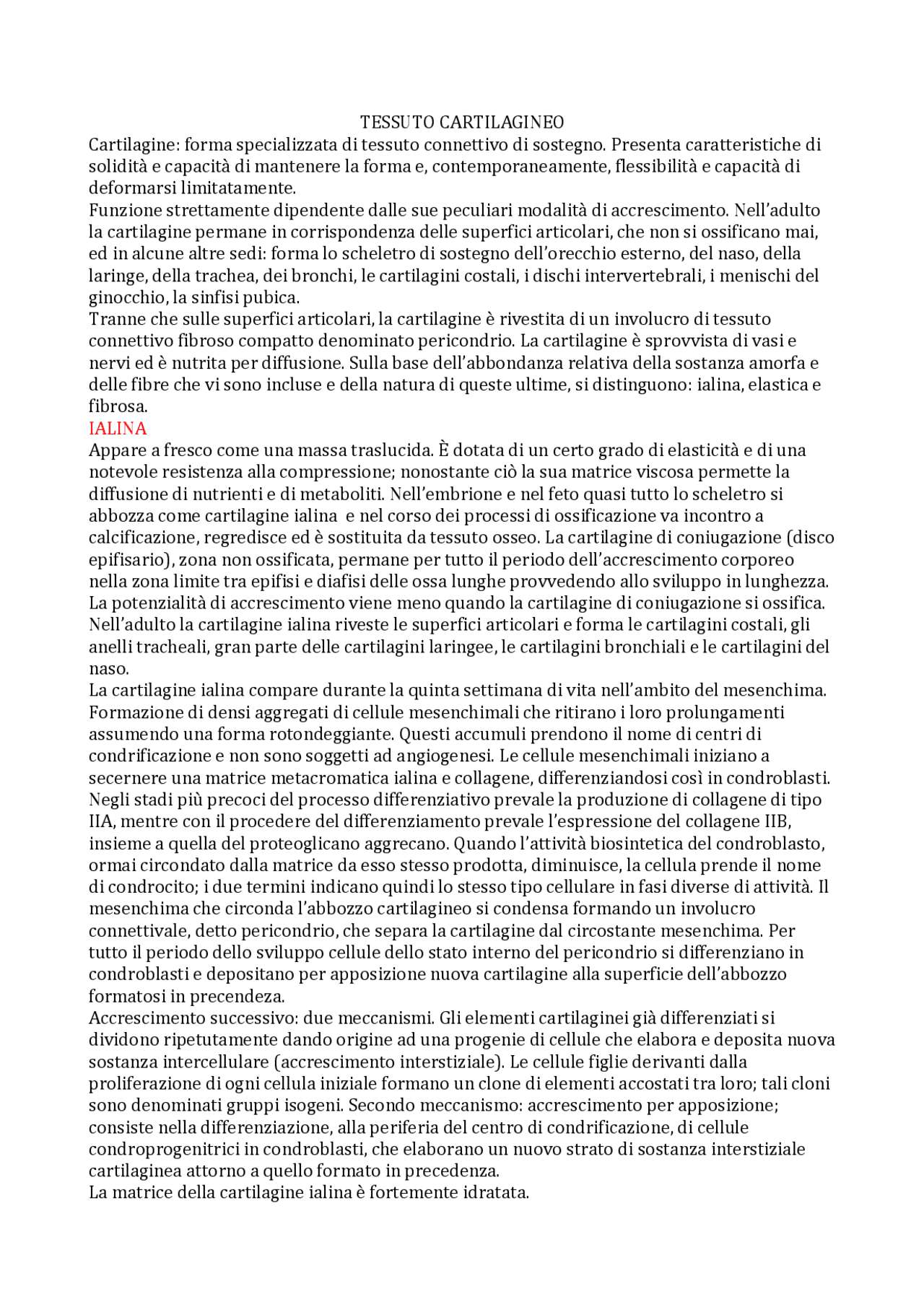 Appunti Sul Tessuto Cartilagineo Docsity