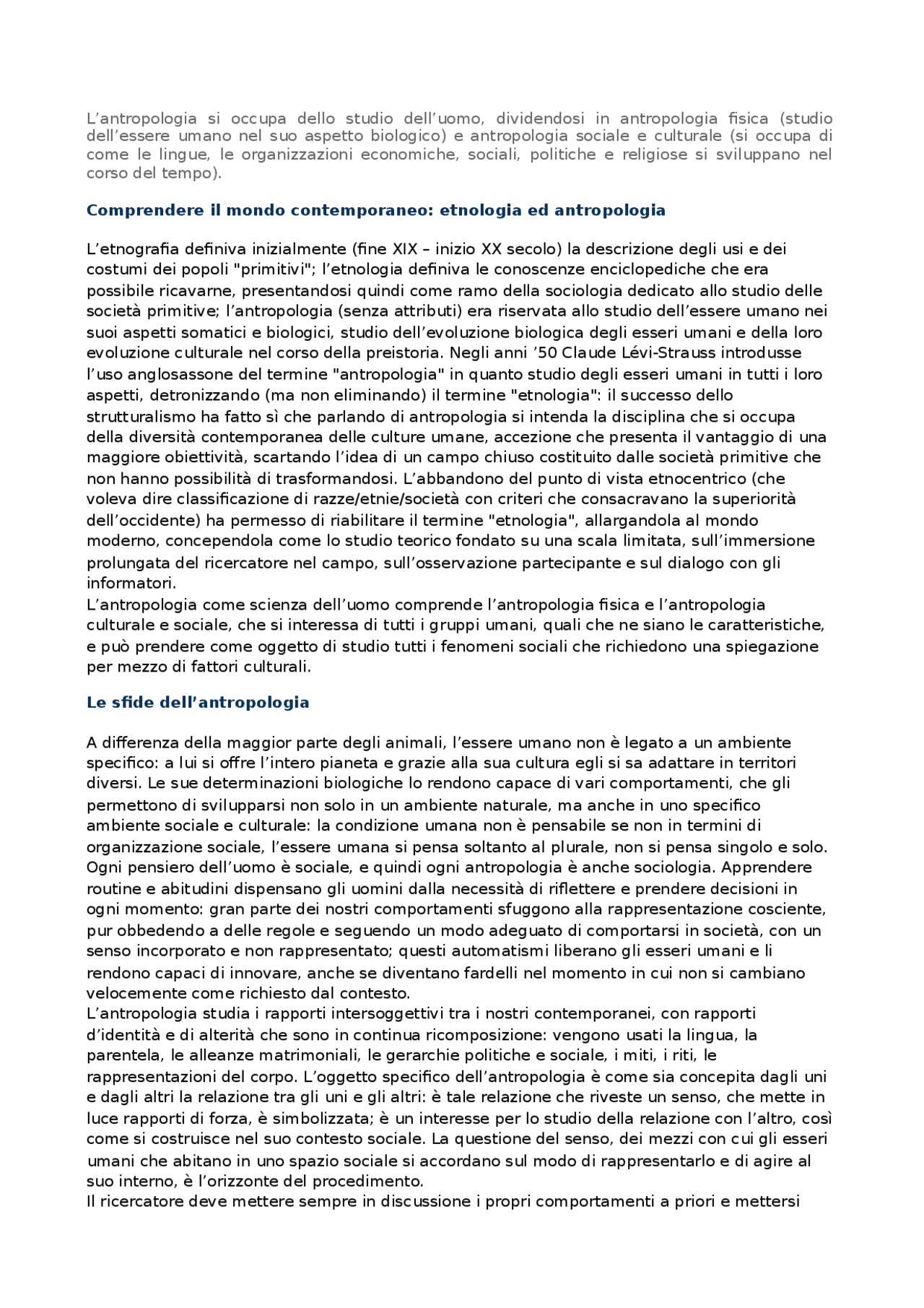 Il Primo Libro Di Antropologia Aime Docsity