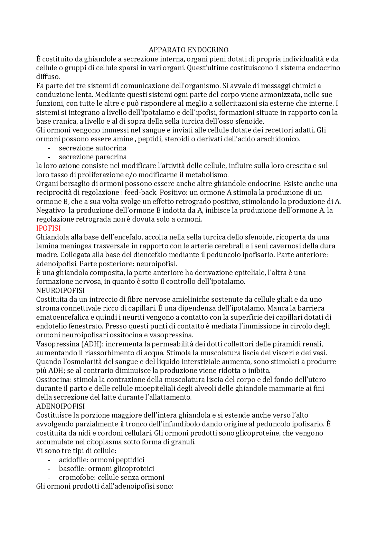 Appunti Sullapparato Endocrino Dispense Di Anatomia Docsity