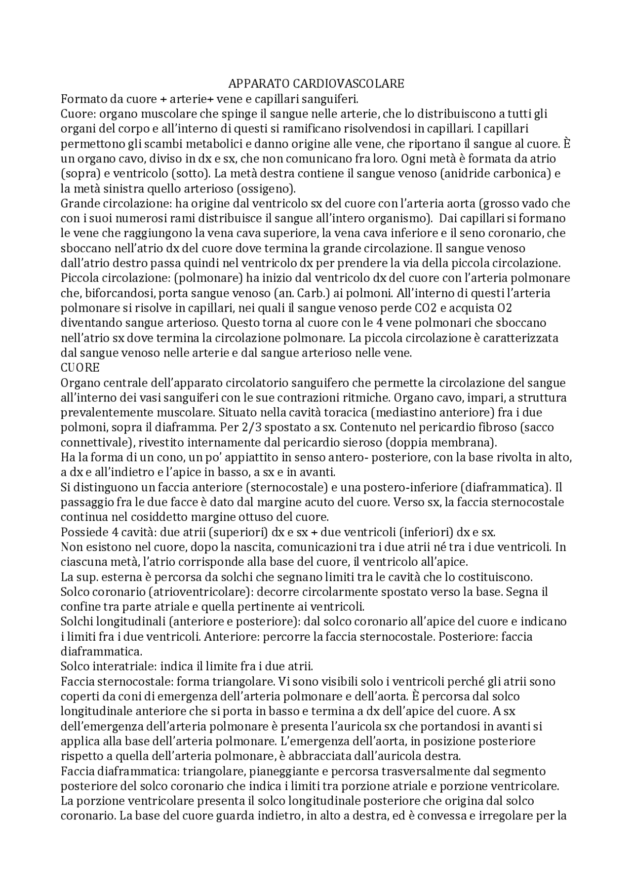 Appunti Sullapparato Cardiovascolare Docsity