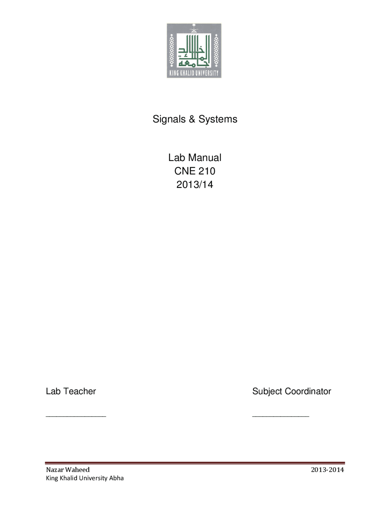 CNE 210 Signals & System Lab Manual - Docsity