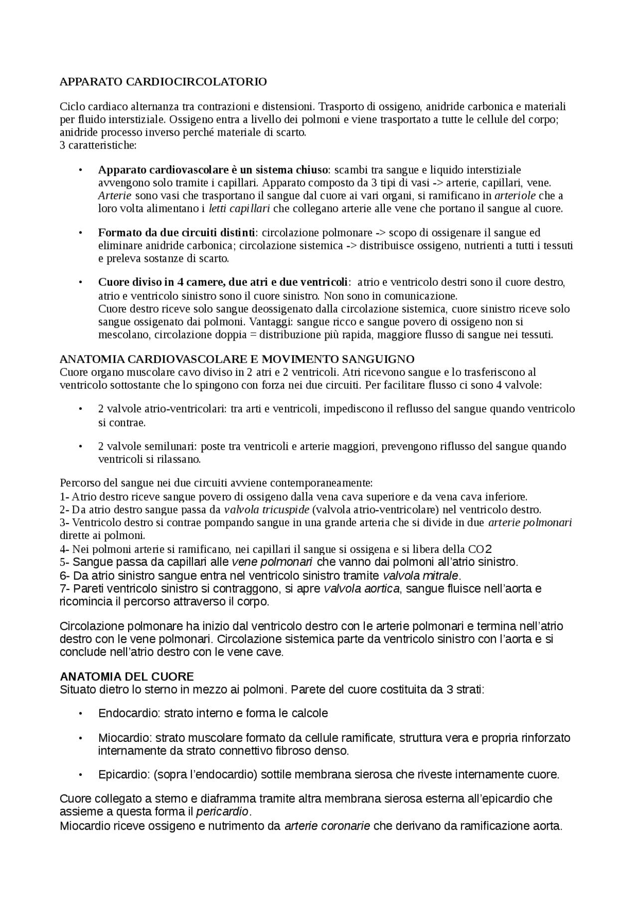 Apparato Cardiocircolatorio Docsity
