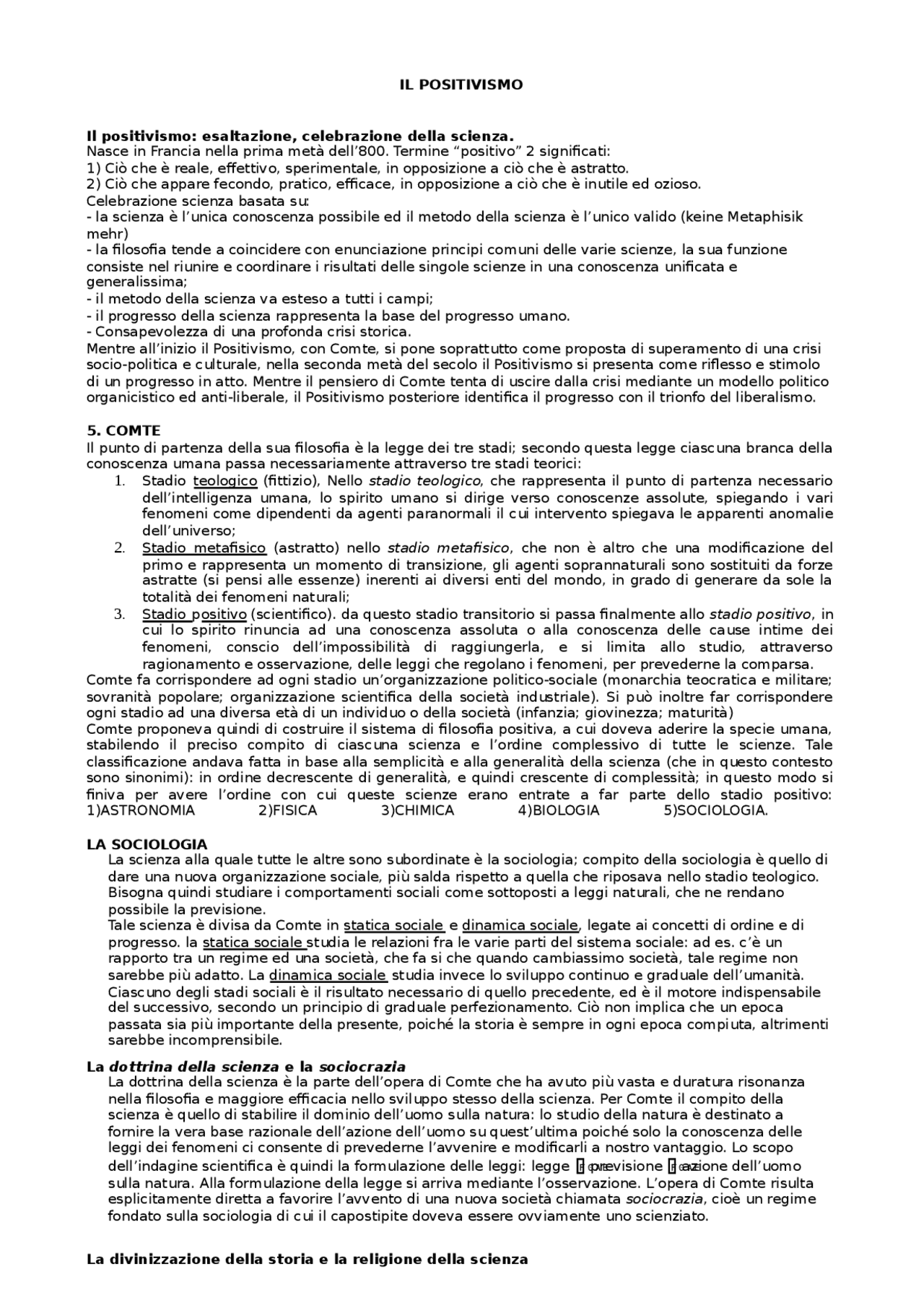 Positivismo Comte Docsity