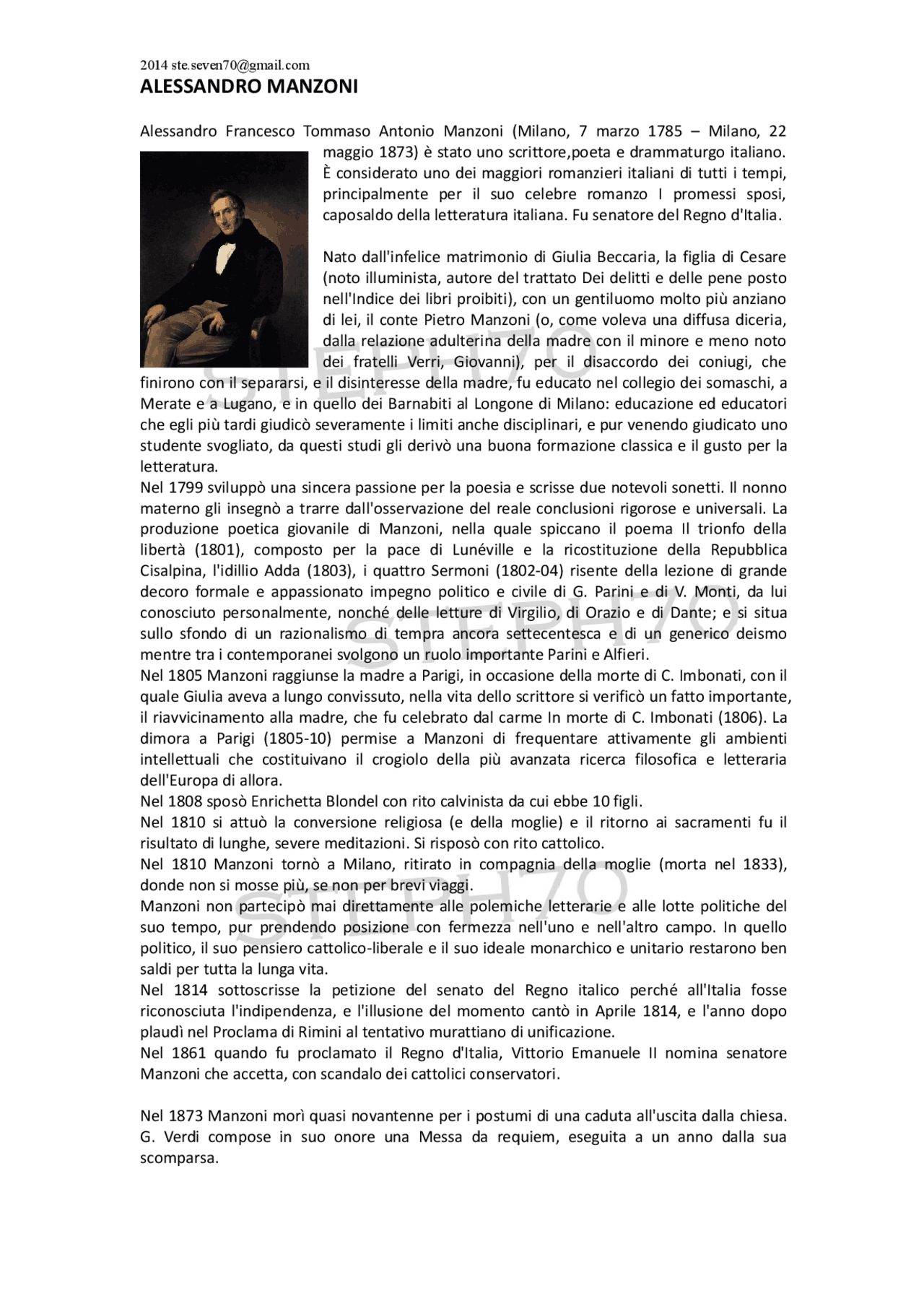 Appunti Su Alessandro Manzoni Docsity
