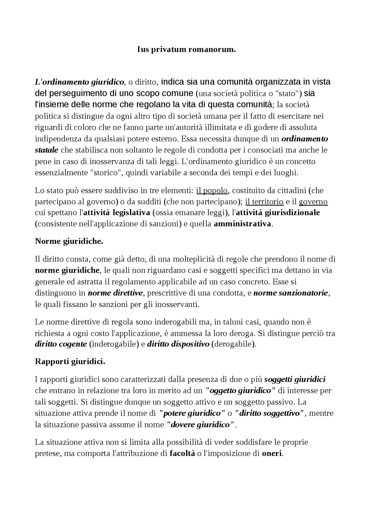 1. Il ius privatum romanorum - Docsity