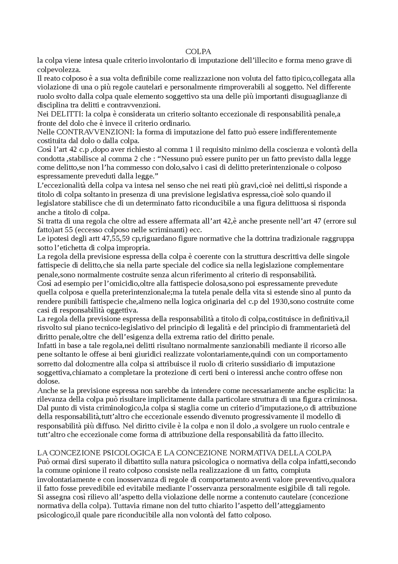 Analisi Della Colpa In Diritto Penale Docsity