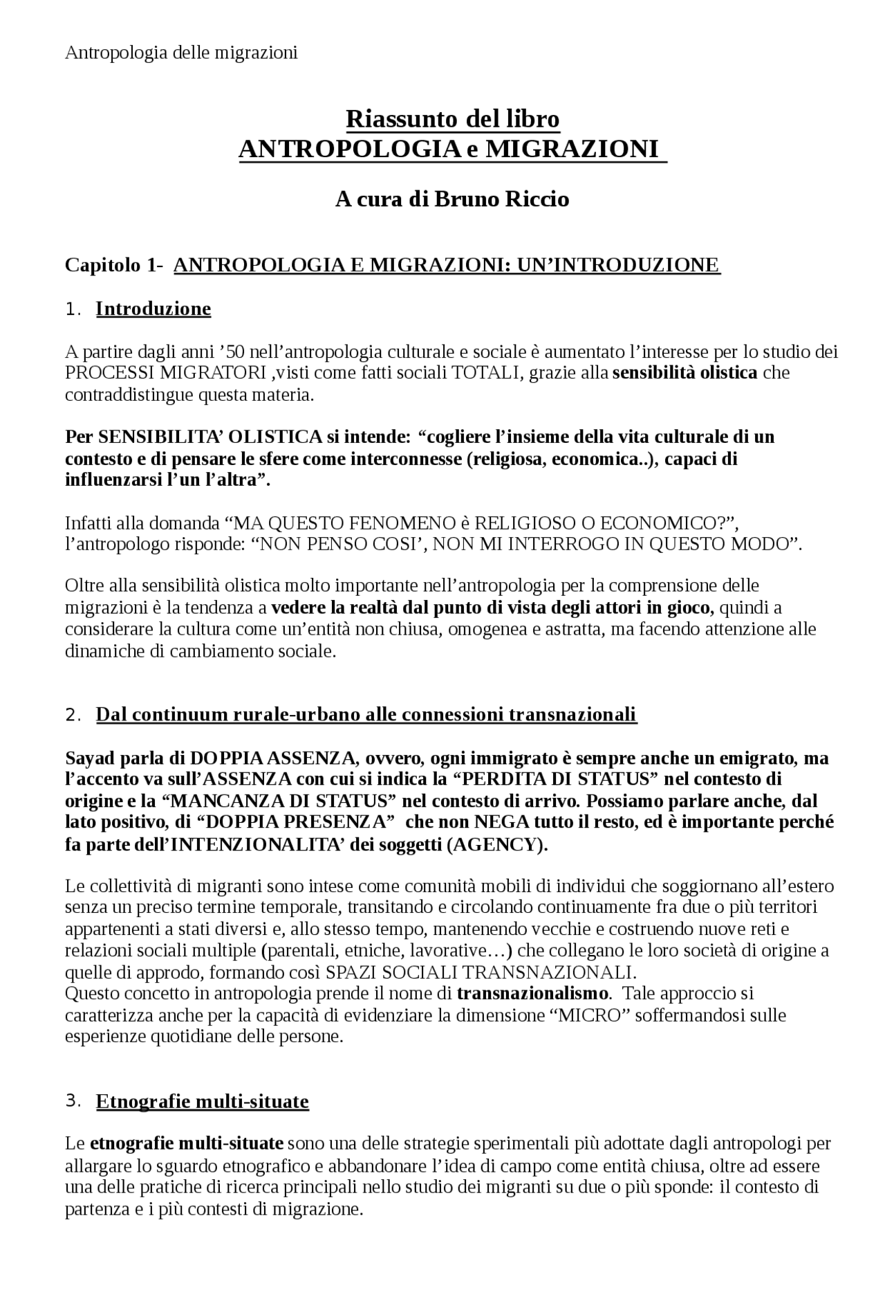 Riassunto Antropologia E Migrazioni Riccio Docsity