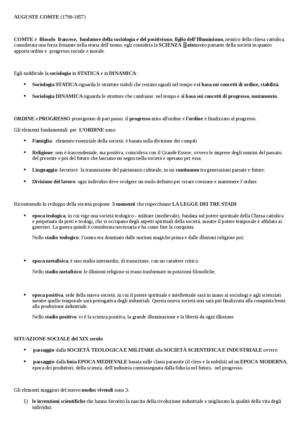 Auguste Comte Schema Docsity