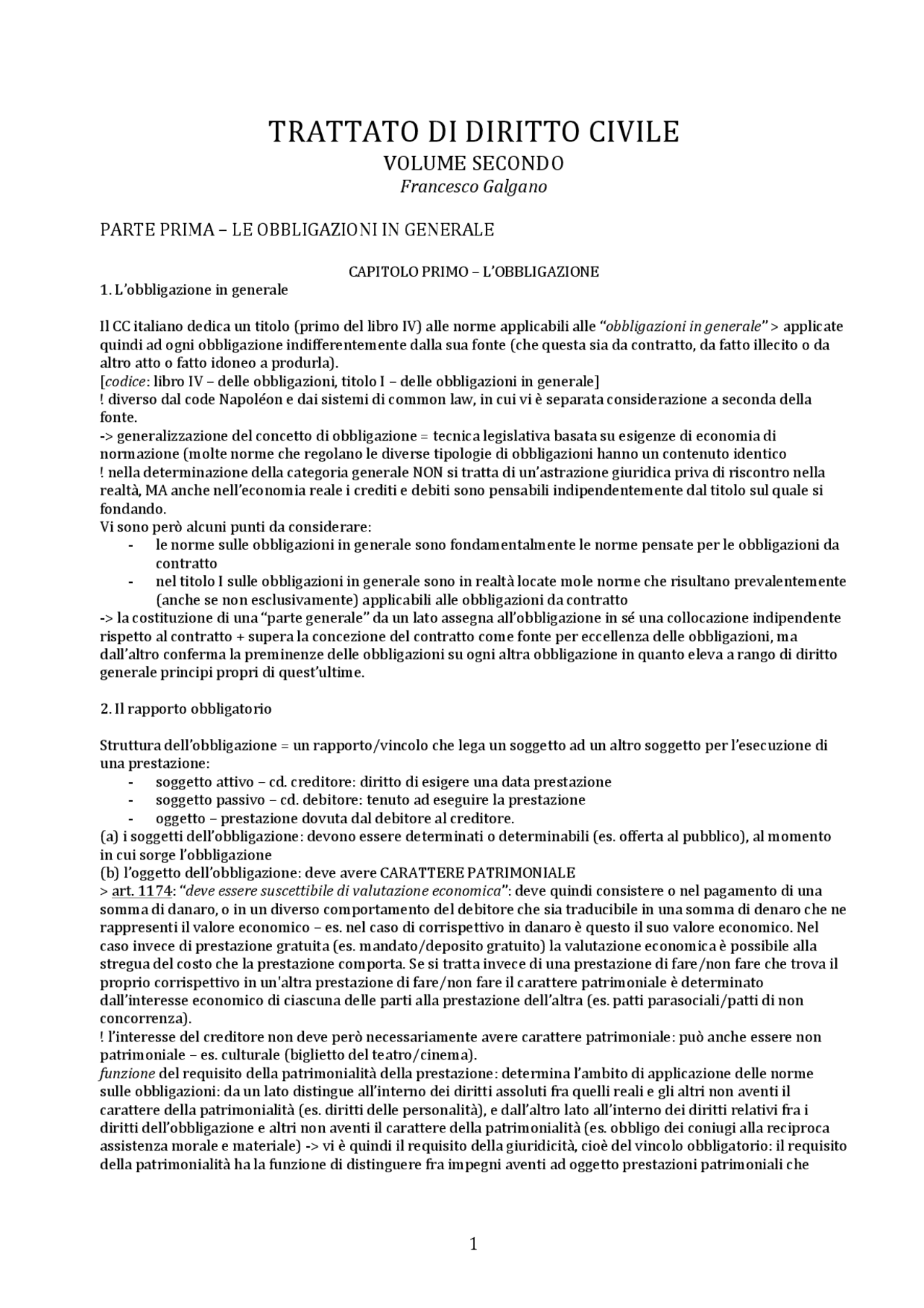 Riassunto Trattato Di Diritto Civile Ii Galgano Docsity
